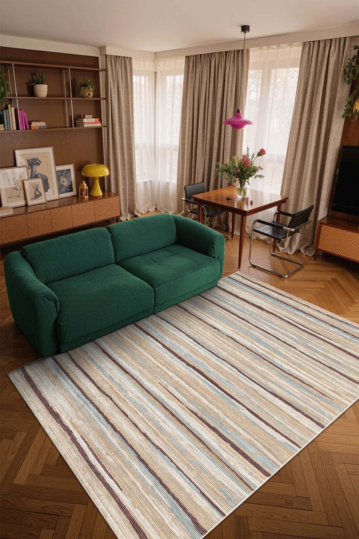 Cotto Home İpeksi IP014R Renkli Çizgili Desen Pamuk Taban Dayanaklı ...