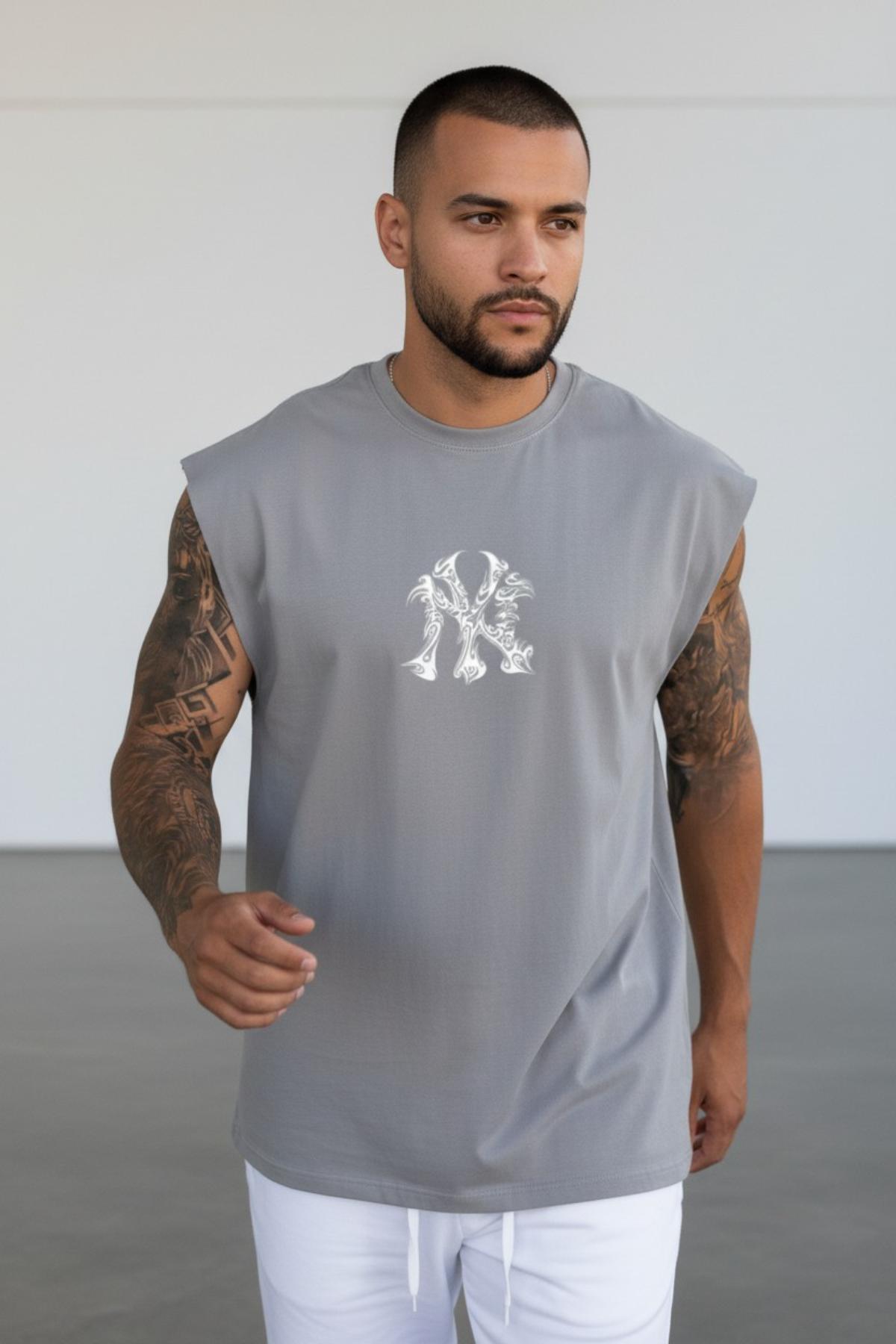 Altamira Erkek Duman Gri NY Baskılı Oversize Kolsuz T-shirt - Fiyatı ...