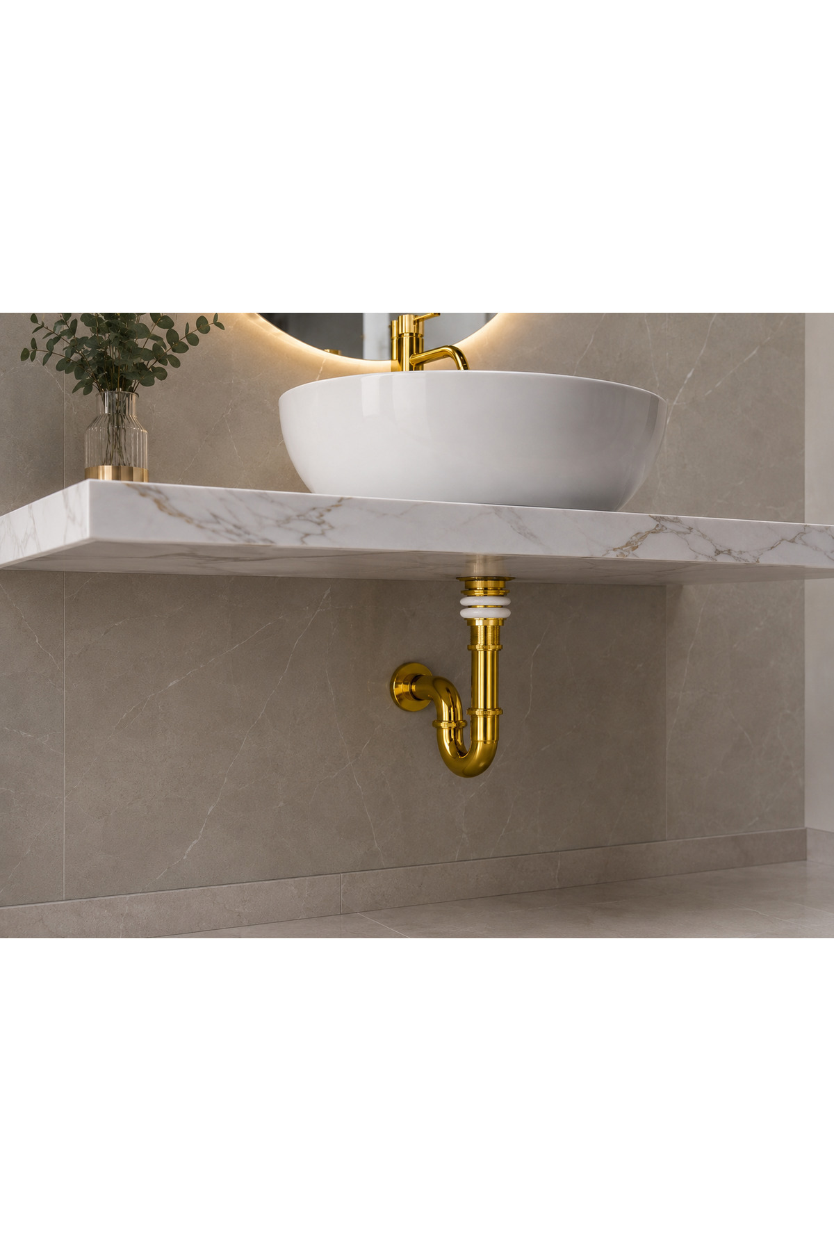 AGE YAPI Dekoratif altın Lavabo Sifonu S Tipi + Pirinç Pop-Up Gider ...