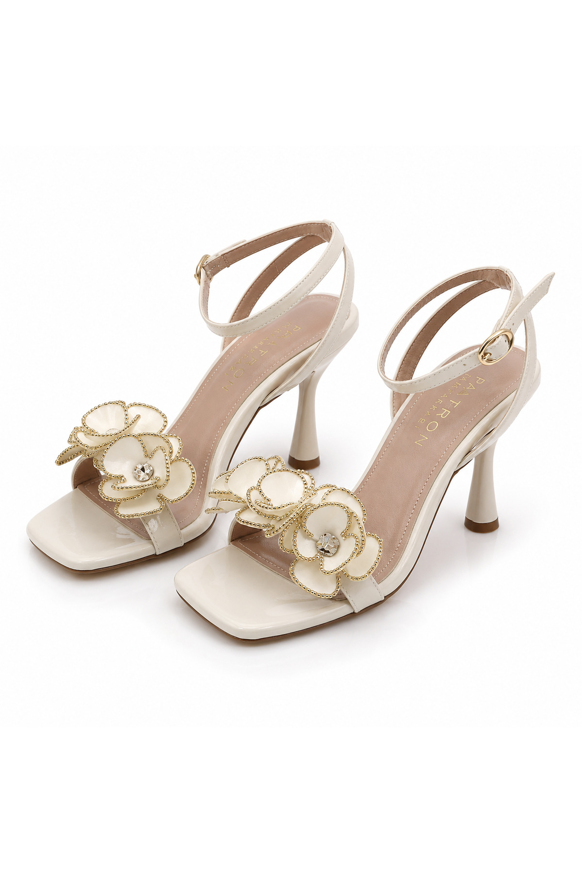 PATRON SHOES Taşlı Çiçek Detaylı Rugan Kadın Topuklu Ayakkabı – 9 Cm ...