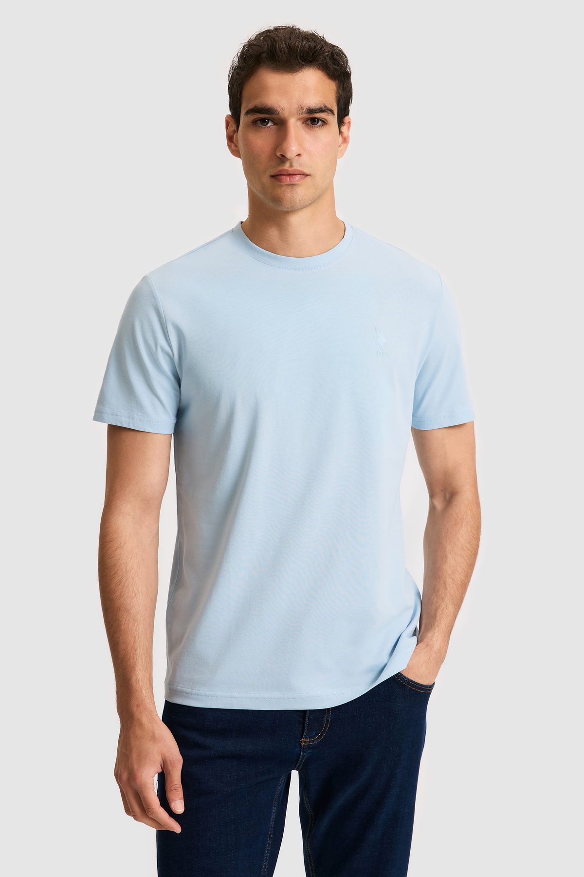 U.S. Polo Assn. Erkek Regular Fit Bisiklet Yaka Açık Mavi Basic Tişört ...