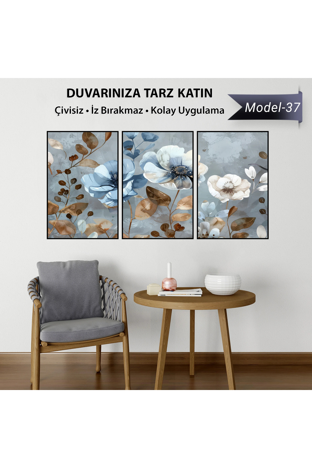 Tutunabilir Kağıt Statik Tutunma Özellikli 3’lü Mavi Kahve Çiçek ...
