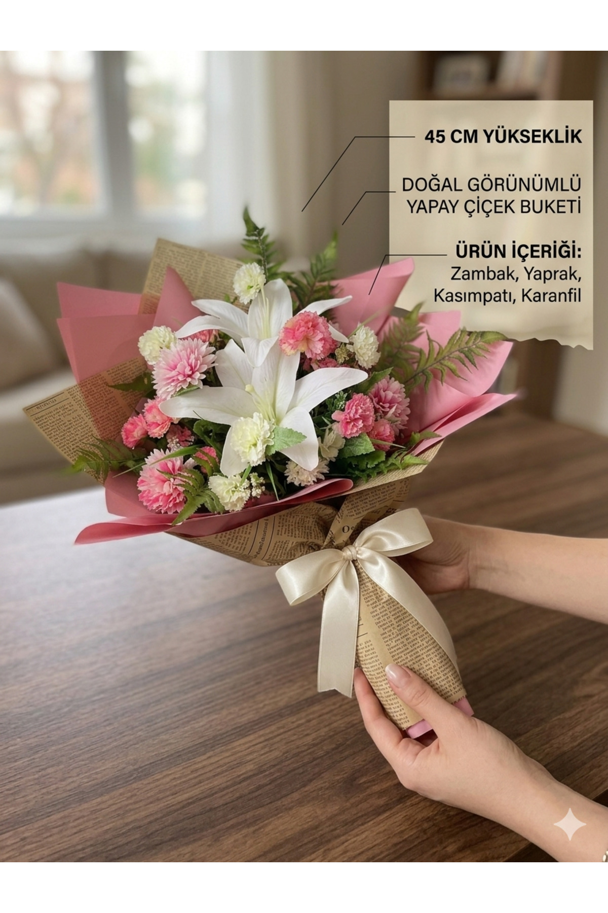 Çiçek Doğal Görünümlü Yapay El Buketi – Çift Zambak, Kasımpatı ...