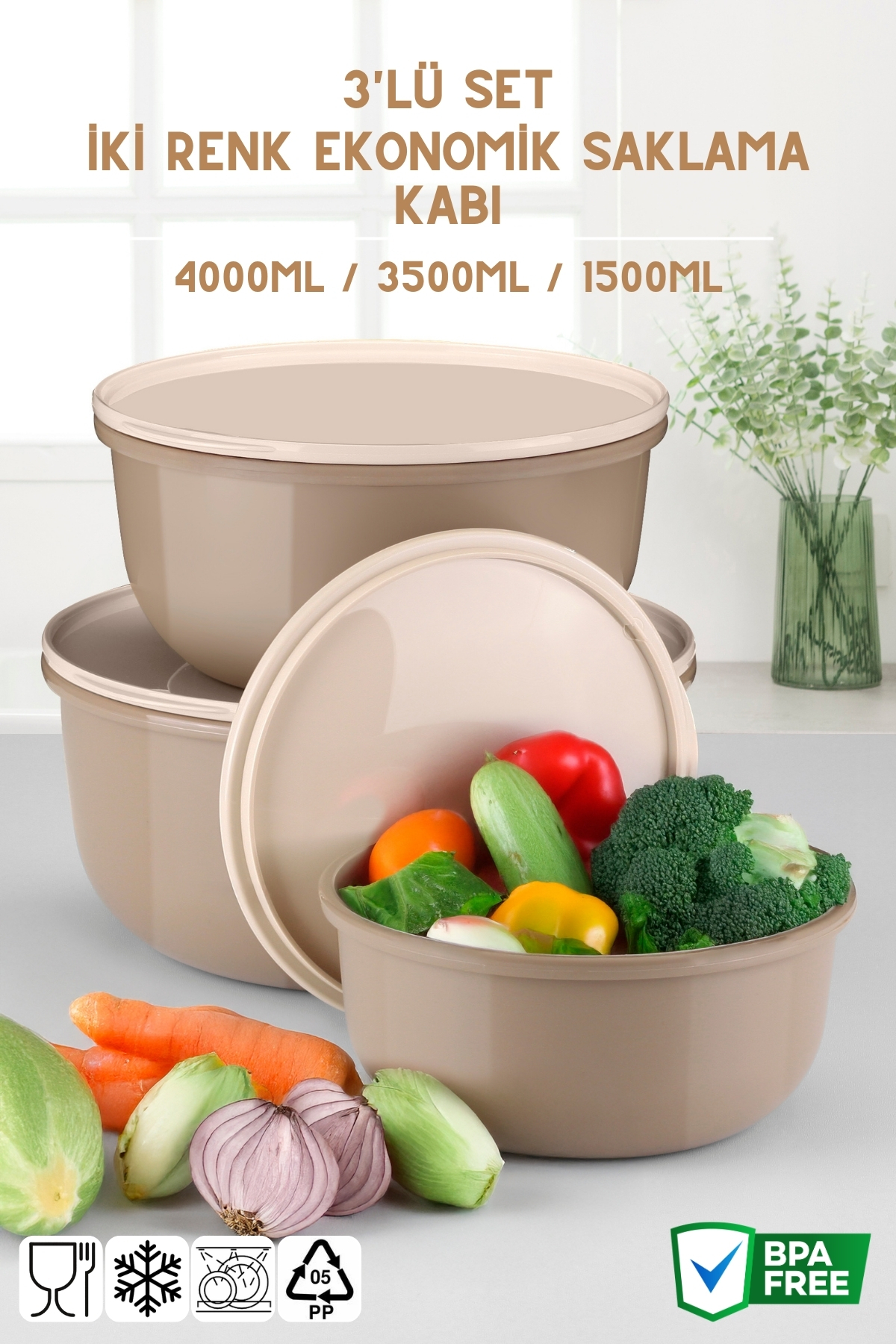 Nandy Home Ayza Model 3’lü Yuvarlak Saklama Kabı Seti 1.5 Lt + 2.5 Lt ...
