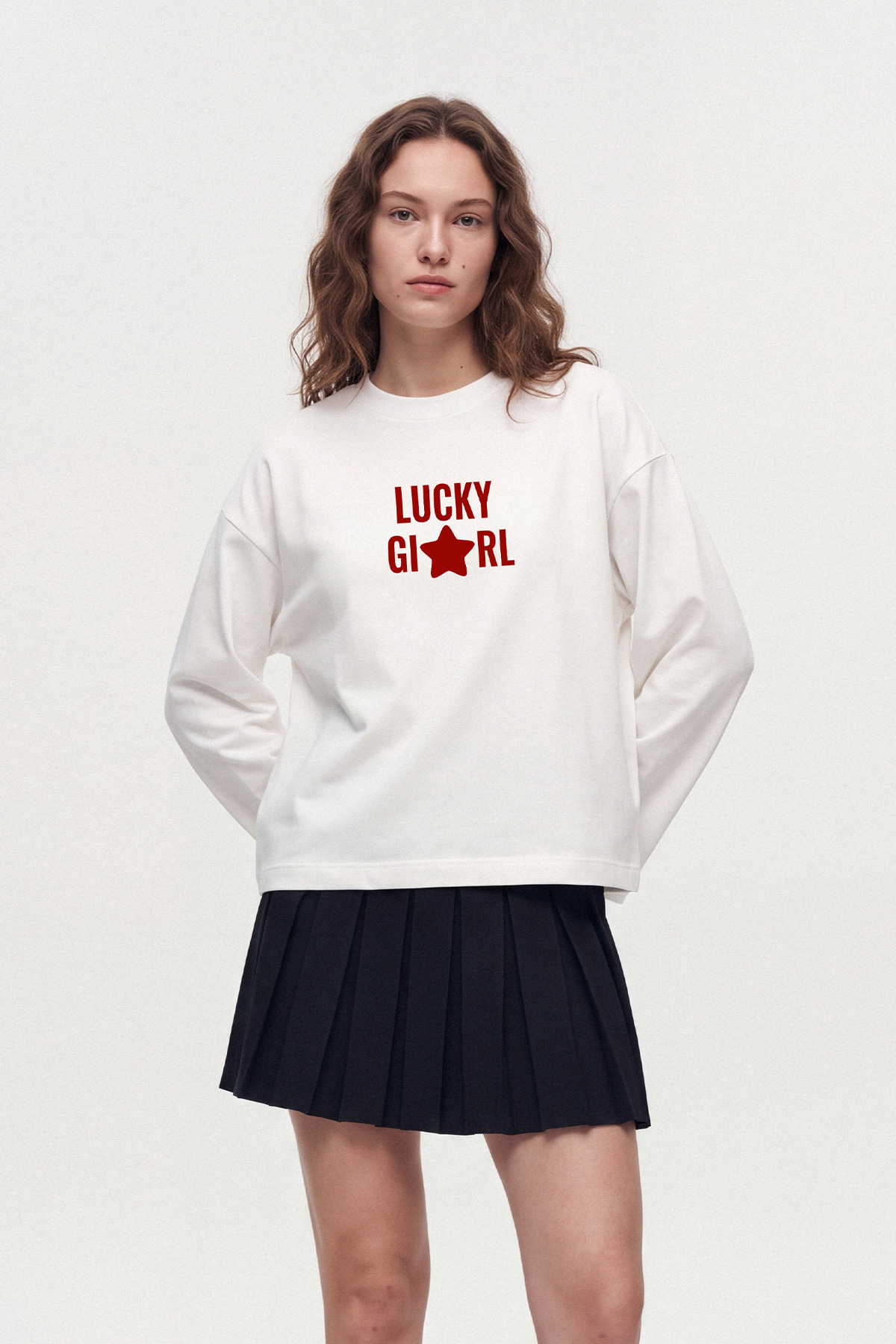 Eazy Co EAZY Unisex Oversize Uzun Kollu Tişört %100 Pamuk Ekru Lucky ...