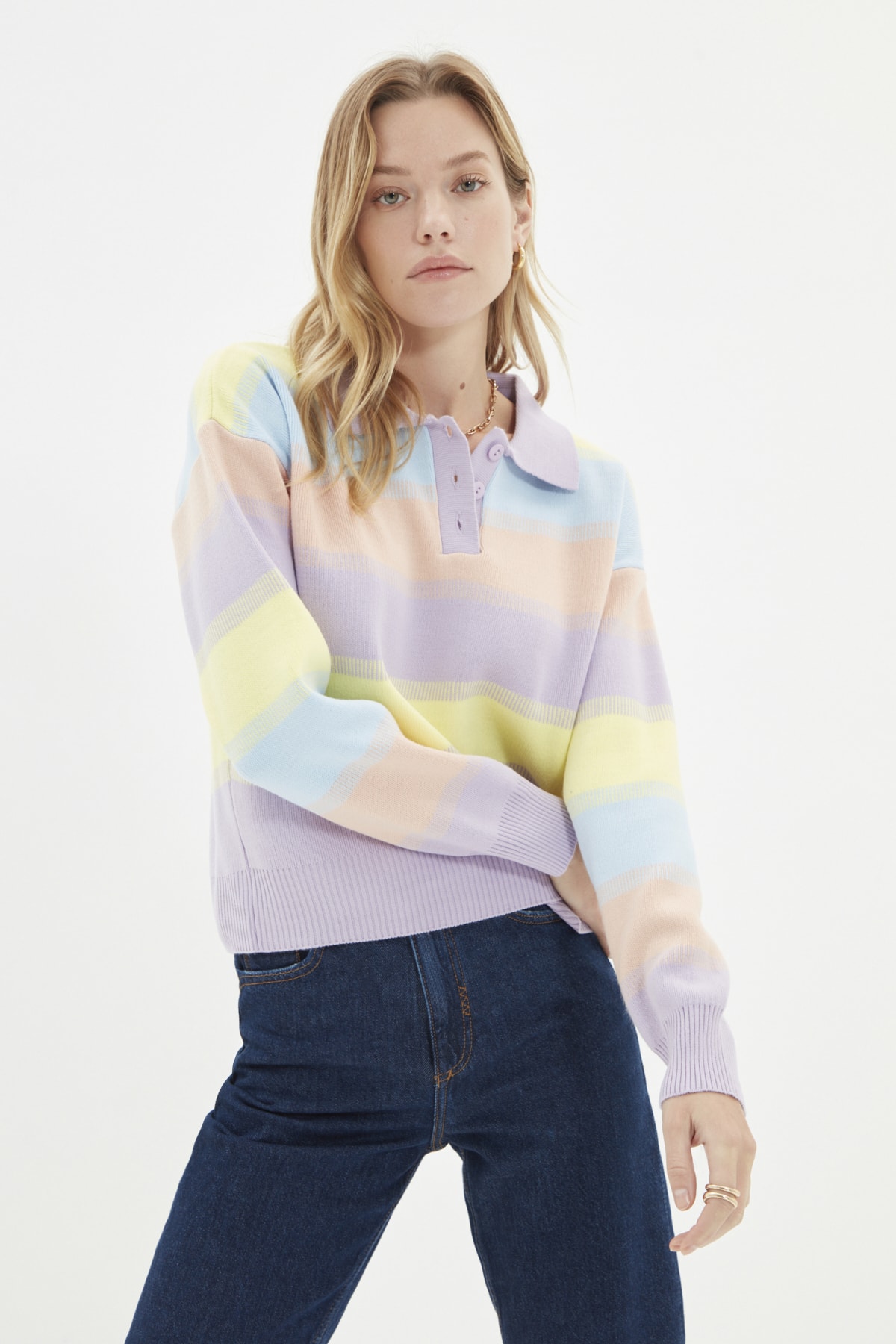 Trendyol Collection Blue Color Blocked Knitwear Sweater TWOAW22KZ0193 ...