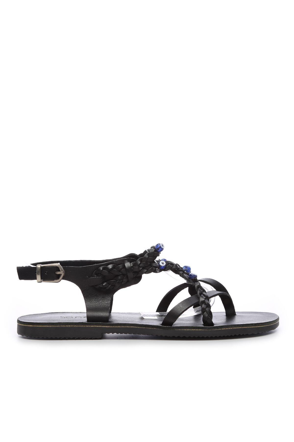KEMAL TANCA Hakiki Deri Siyah Kadın Sandalet Sandalet