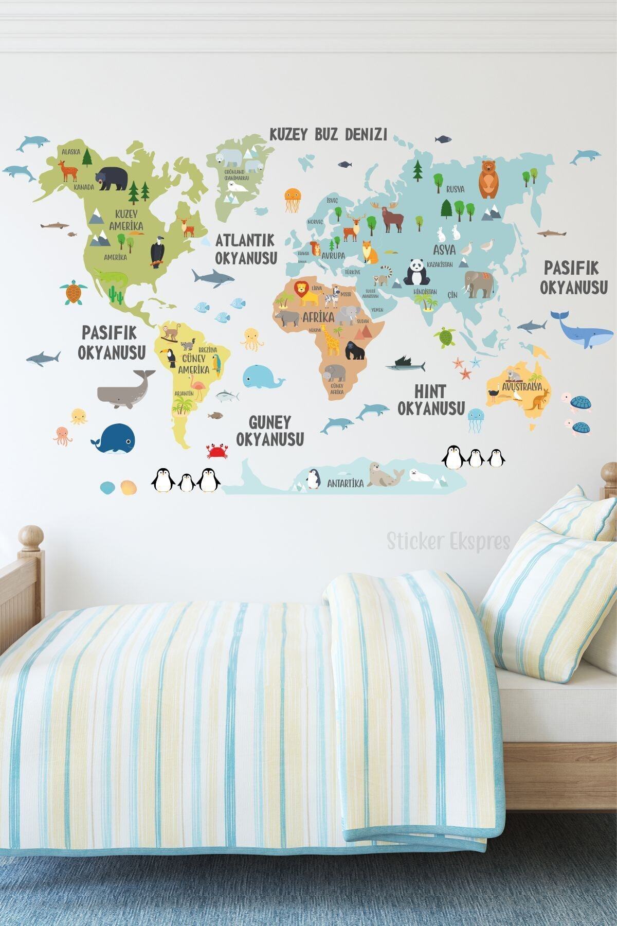 Sticker Ekspres Magic Türkçe Dünya Haritası Dünya Atlası Bebek Çocuk ...