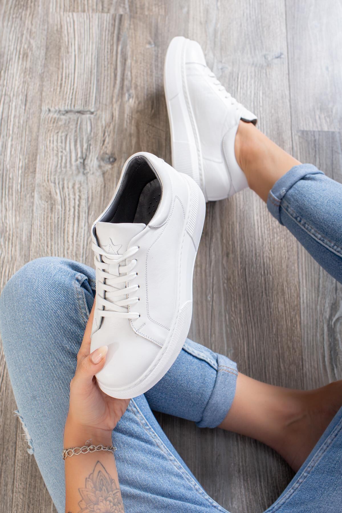 Deripabuc Hakiki Deri BEYAZ Kadın Deri Sneaker