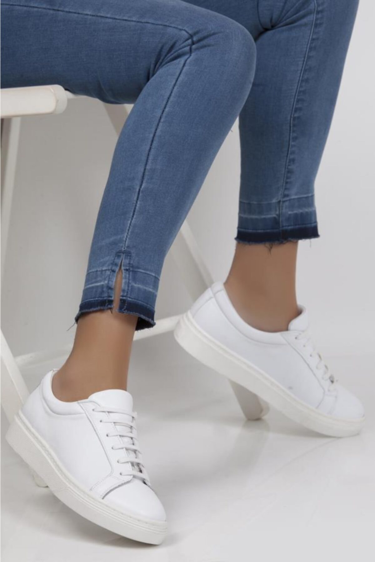 Deripabuc Hakiki Deri BEYAZ Kadın Deri Sneaker