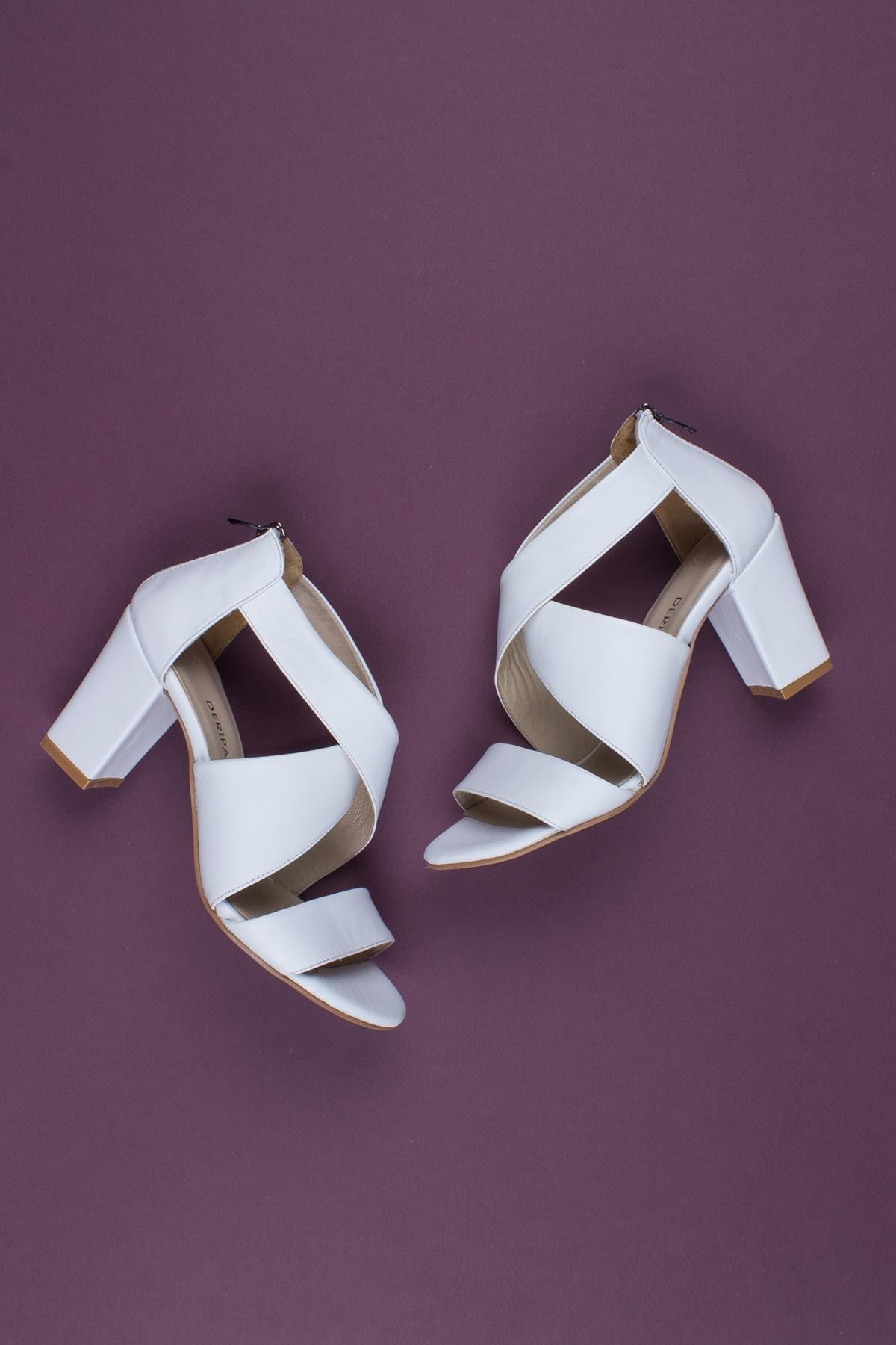 Deripabuc Hakiki Deri BEYAZ Kadın Topuklu Deri Ayakkabı SHN-0315