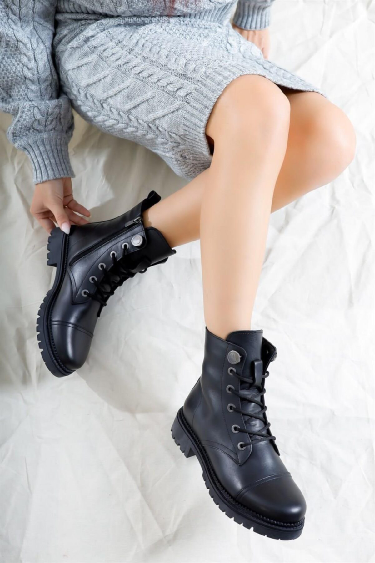 Deripabuc Hakiki Deri SİYAH Kadın Deri Bot