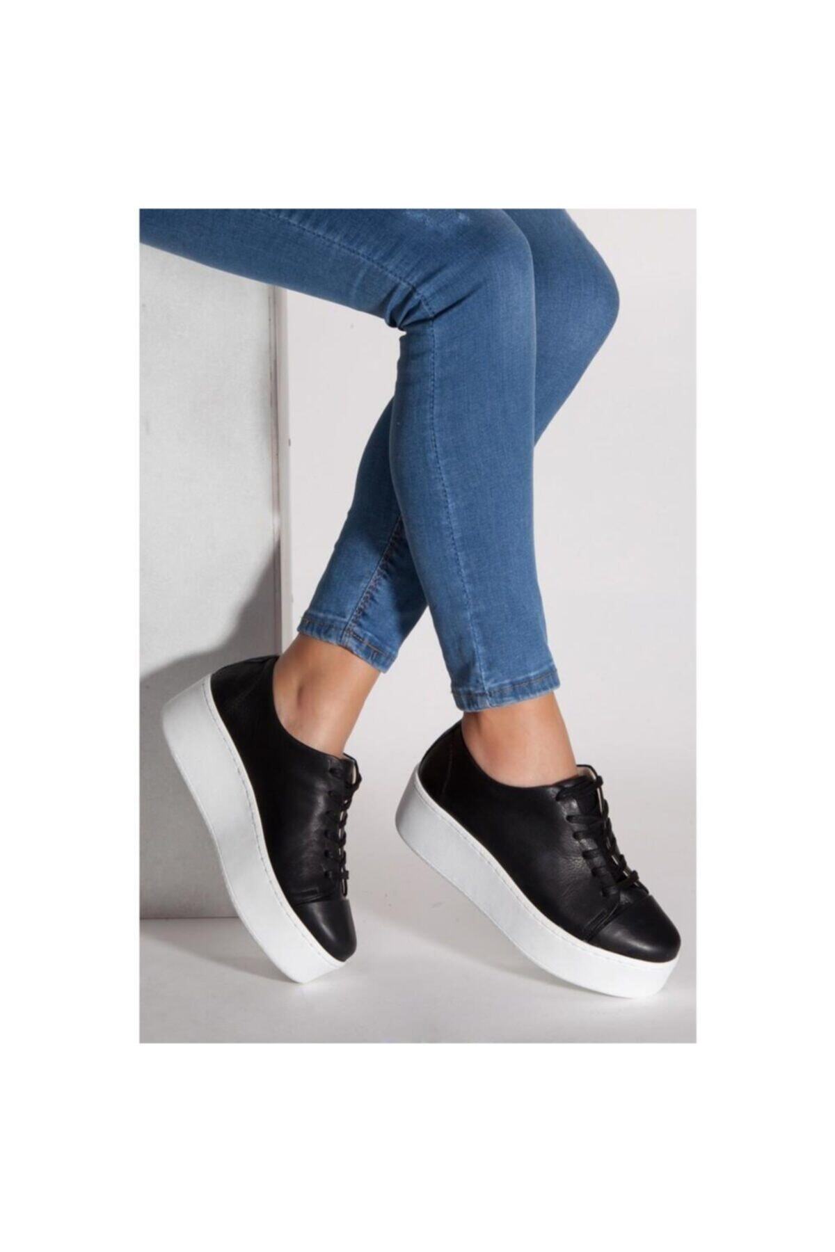 Deripabuc Hakiki Deri SİYAH Kadın Deri Sneaker