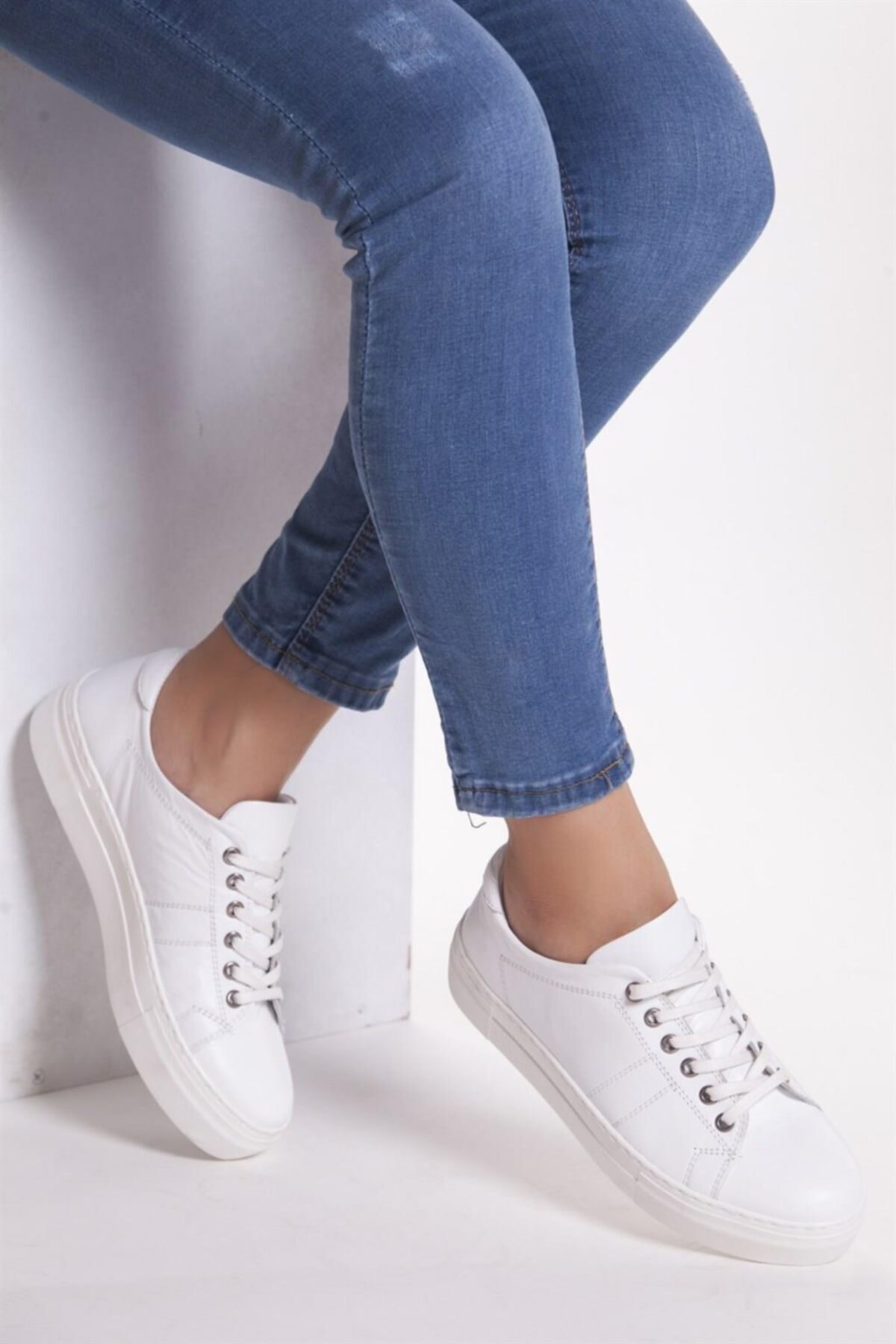 Deripabuc Hakiki Deri BEYAZ Kadın Deri Sneaker