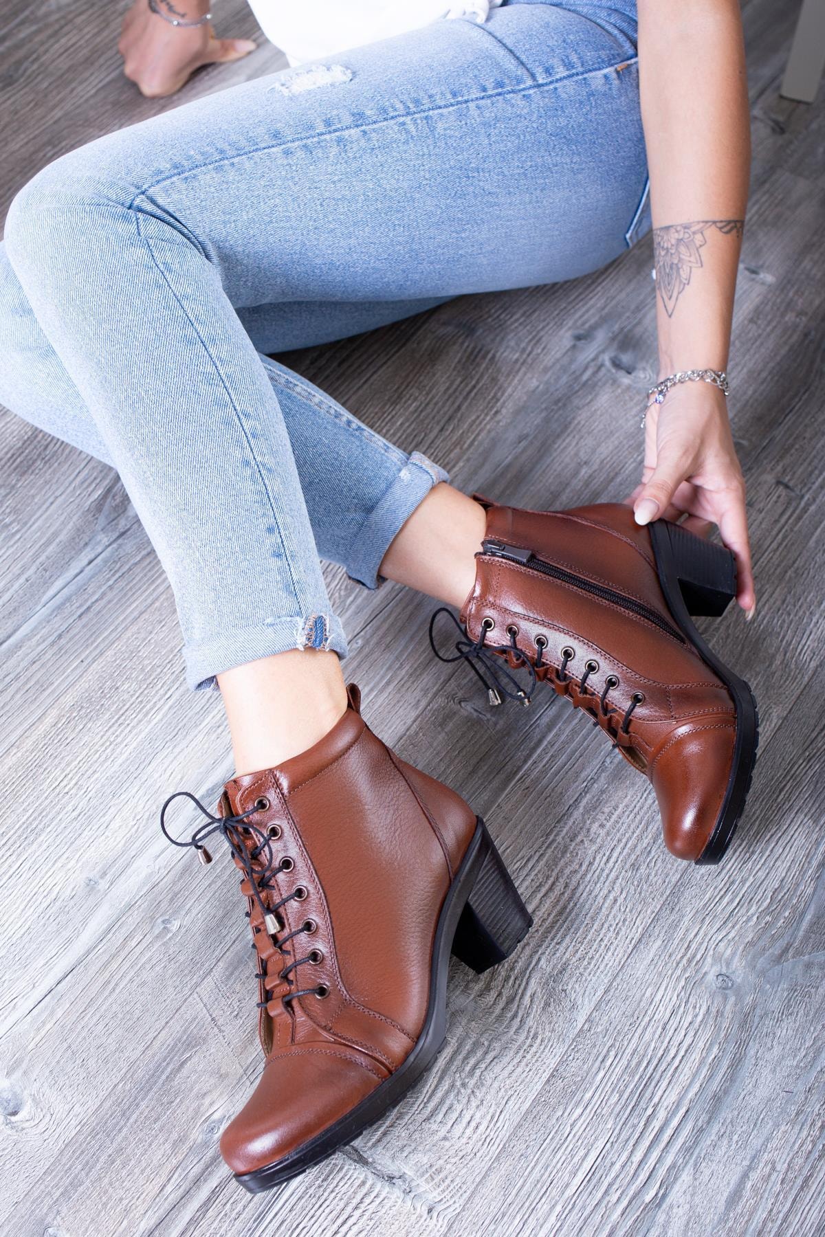 Deripabuc Hakiki Deri TABA Kadın Deri Bot