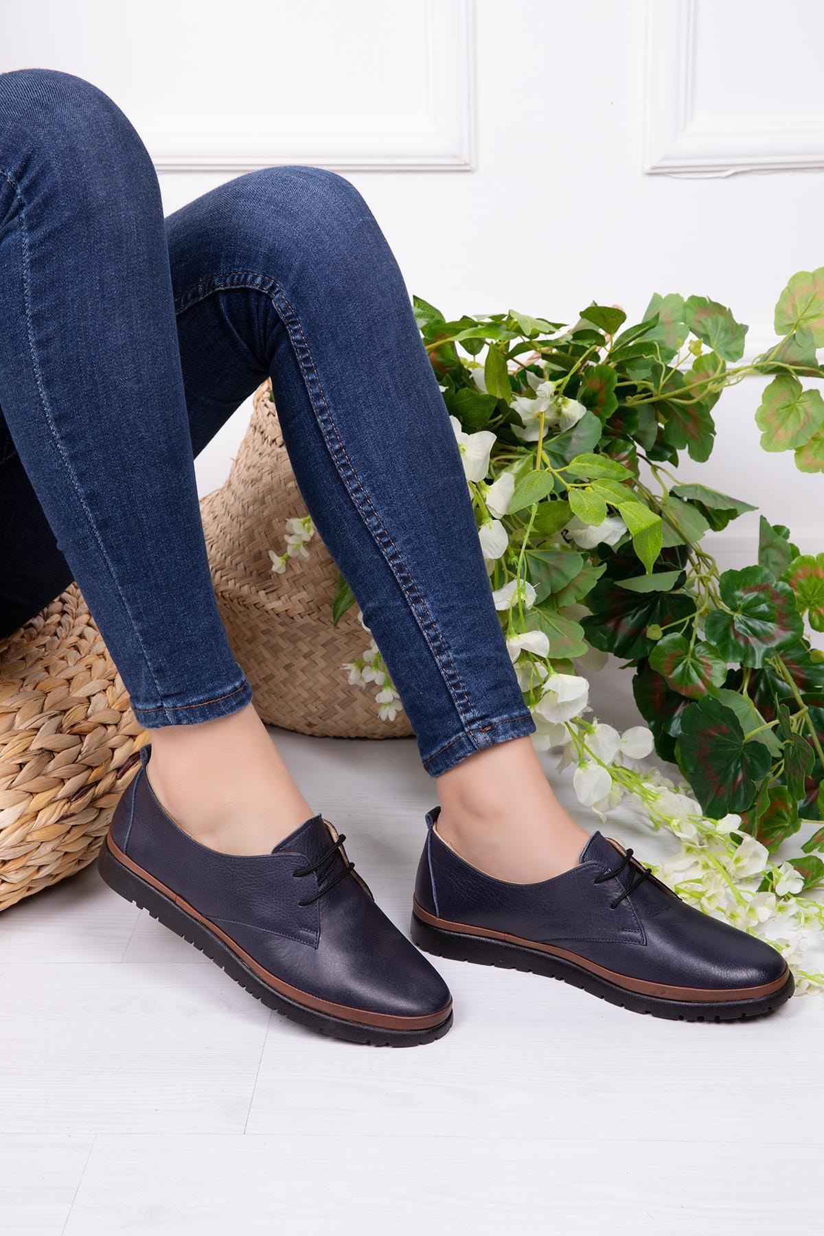 Deripabuc Hakiki Deri LACİVERT Kadın Deri Casual