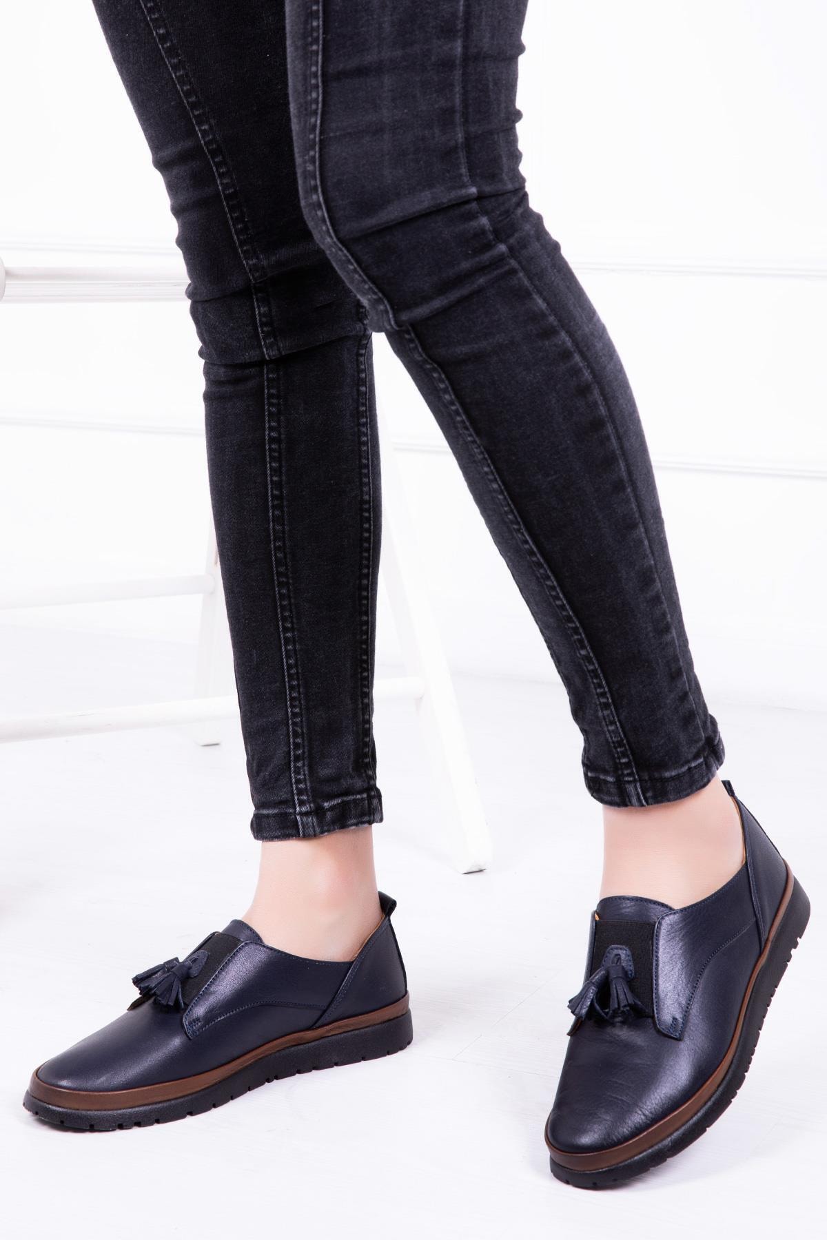 Deripabuc Hakiki Deri LACİVERT Kadın Deri Casual