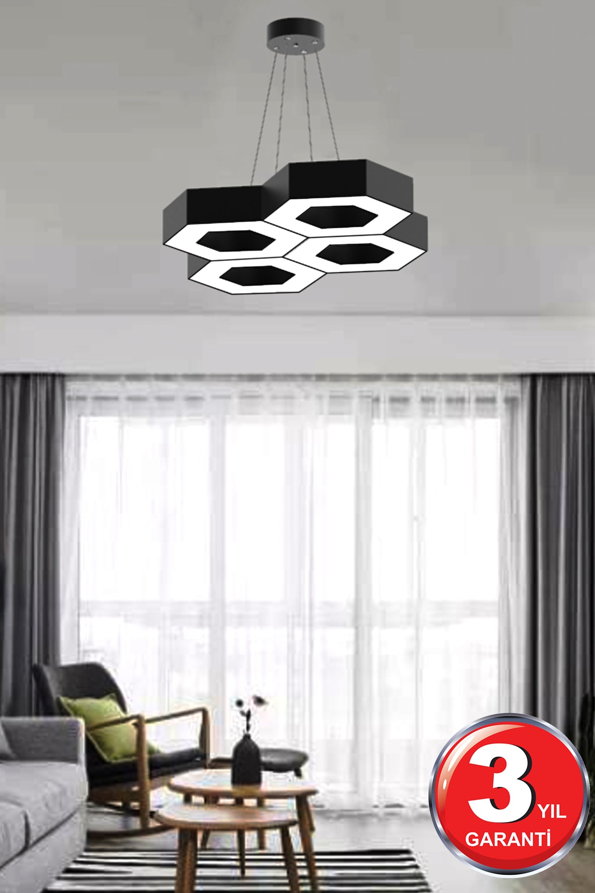 Hegza Lighting Stella ( Siyah Kasa, Sarı Işık ) Ledli Modern Led Avize ...