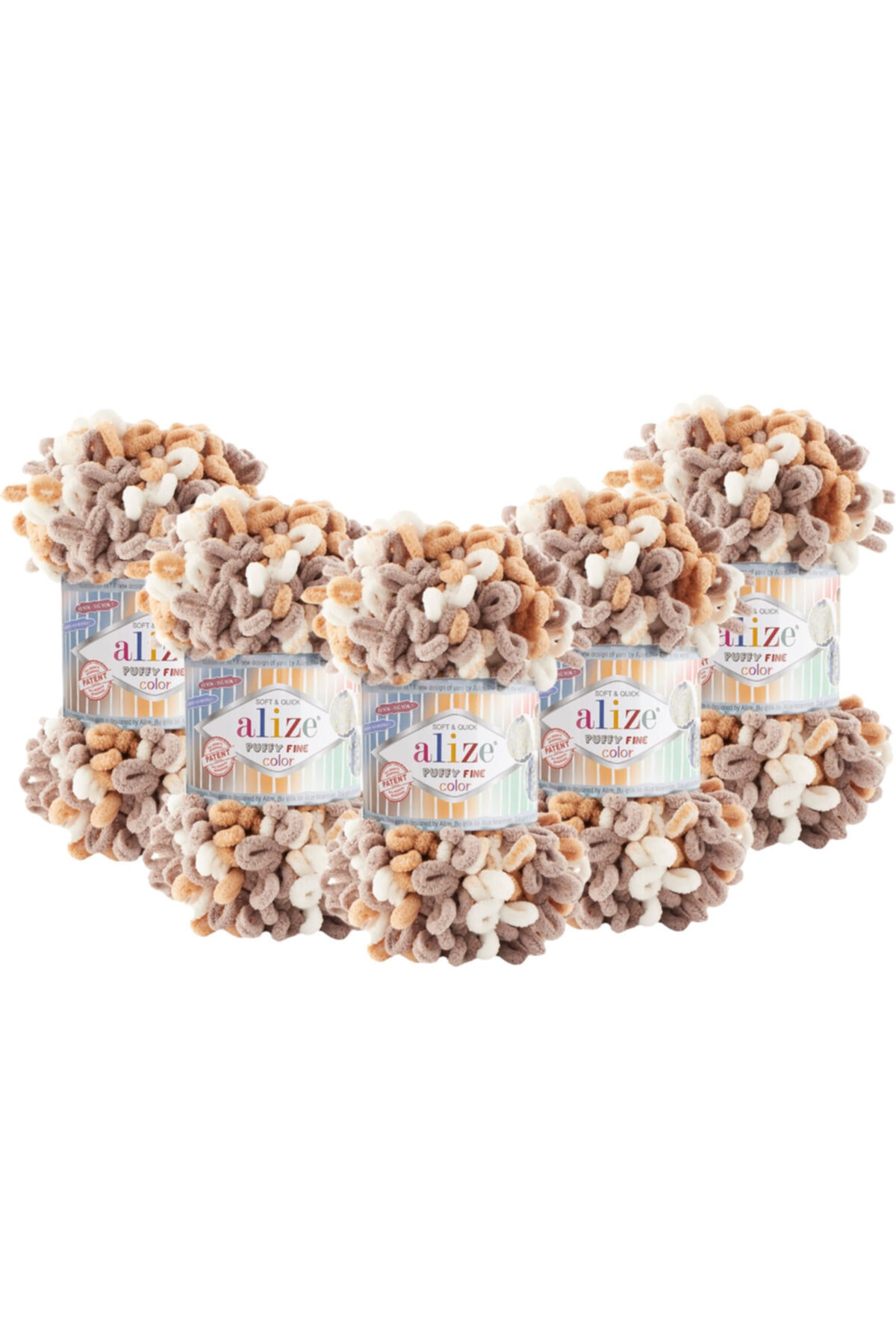 Alize Puffy Fine Color El Örgü Ipliği 5'li Paket - 6403 Vizon - 100 Gr ...