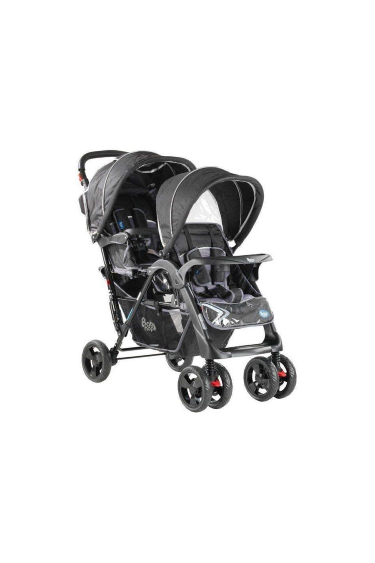 BabyHope Gri Arka Arka Ikiz Bebek Arabası