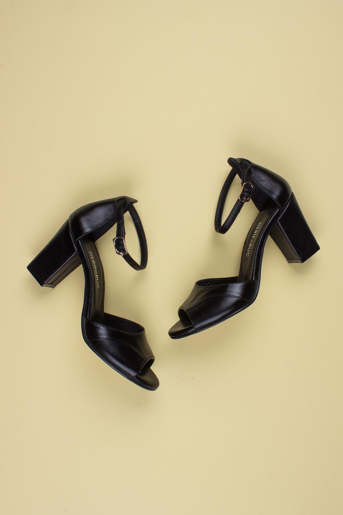 Deripabuc Hakiki Deri SİYAH Kadın Topuklu Deri Ayakkabı