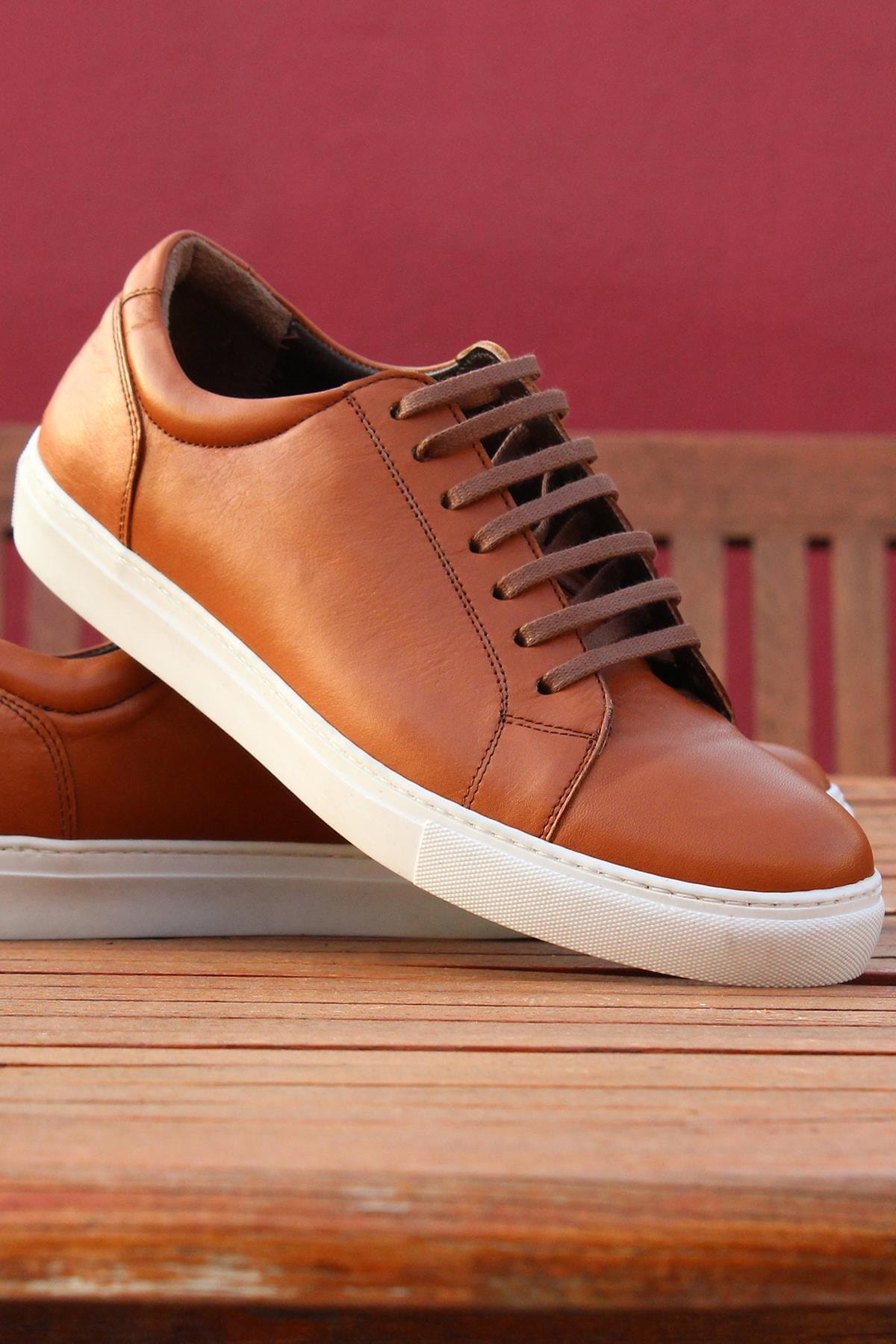 CZ London Erkek Kahverengi Hakiki Deri Spor Ayakkabı Sneaker