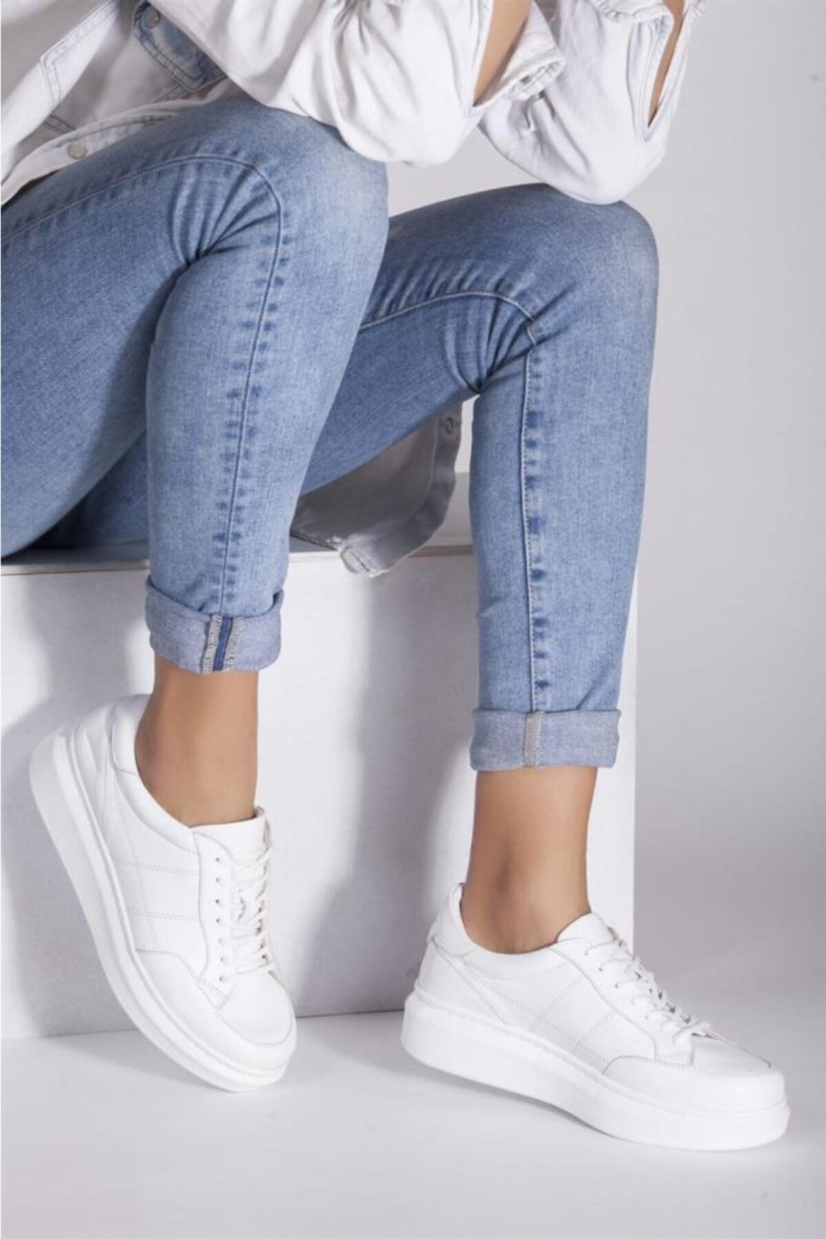 Deripabuc Hakiki Deri BEYAZ Kadın Deri Sneaker