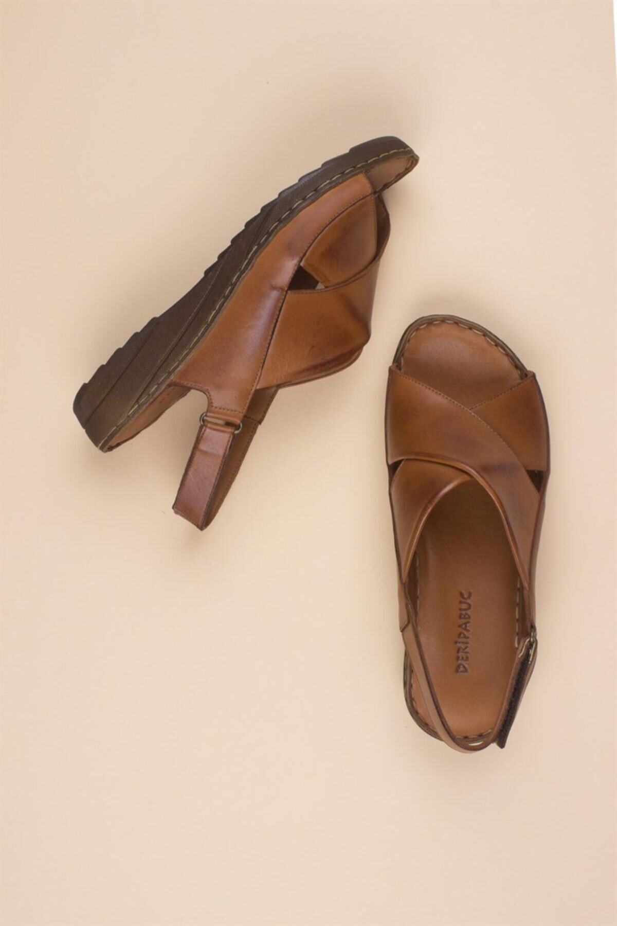 Deripabuc Hakiki Deri TABA Kadın Deri Sandalet