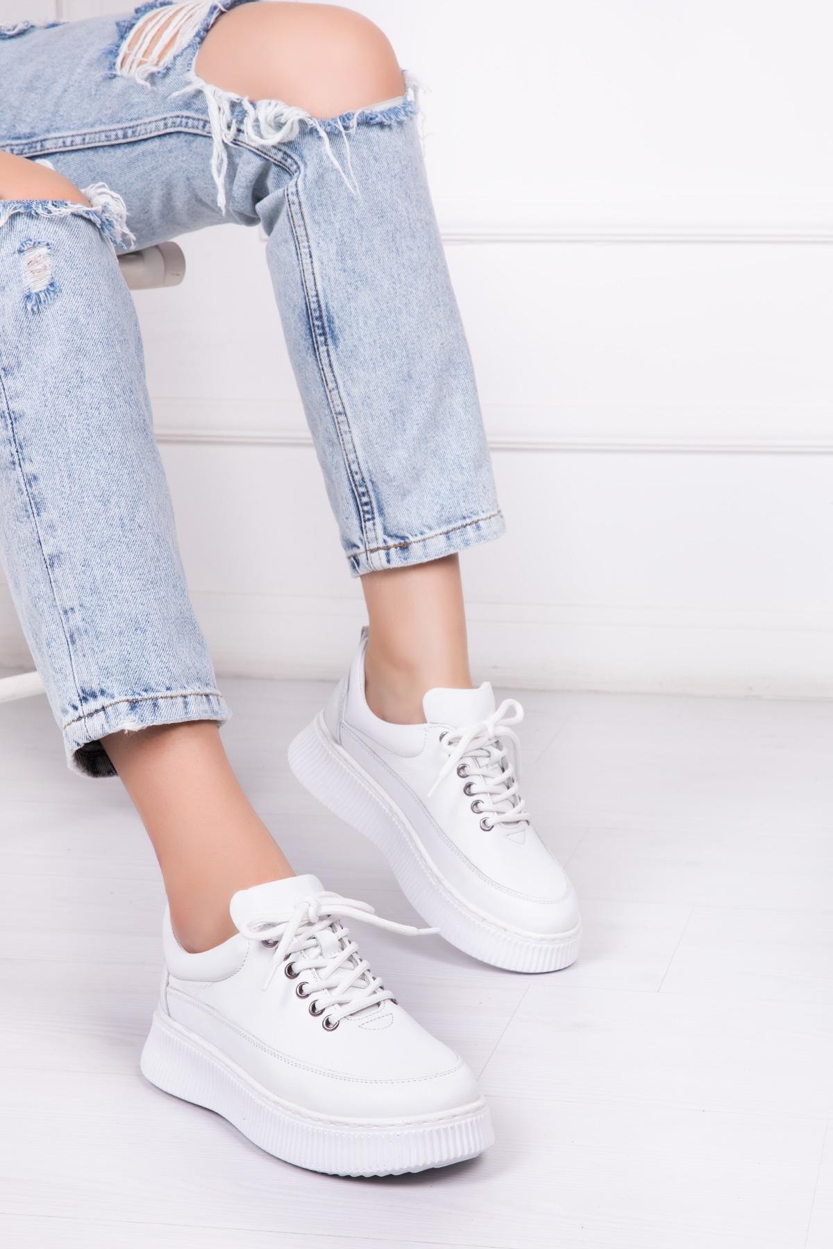 Deripabuc Hakiki Deri BEYAZ Kadın Deri Casual