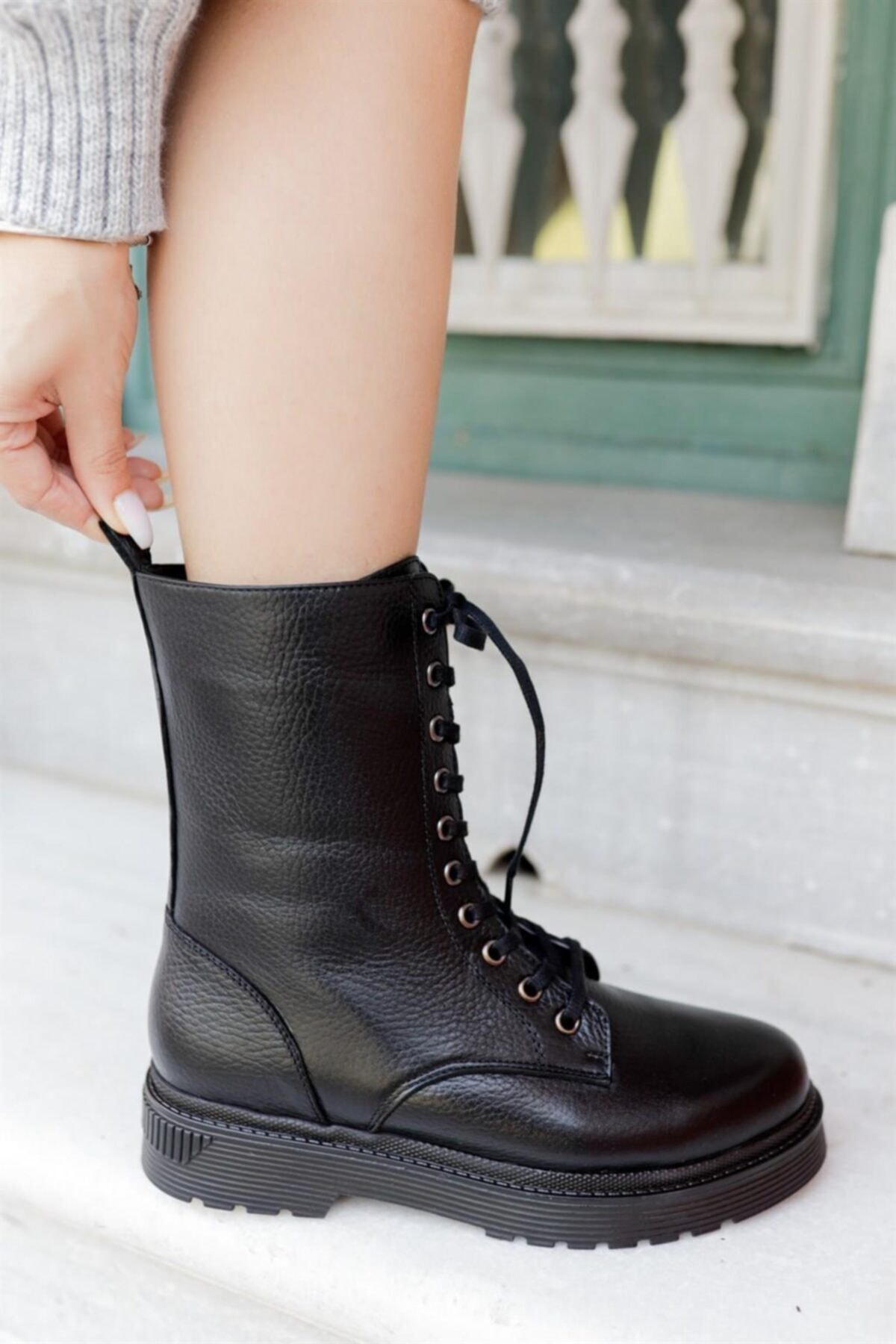 Deripabuc Hakiki Deri SİYAH Kadın Deri Bot