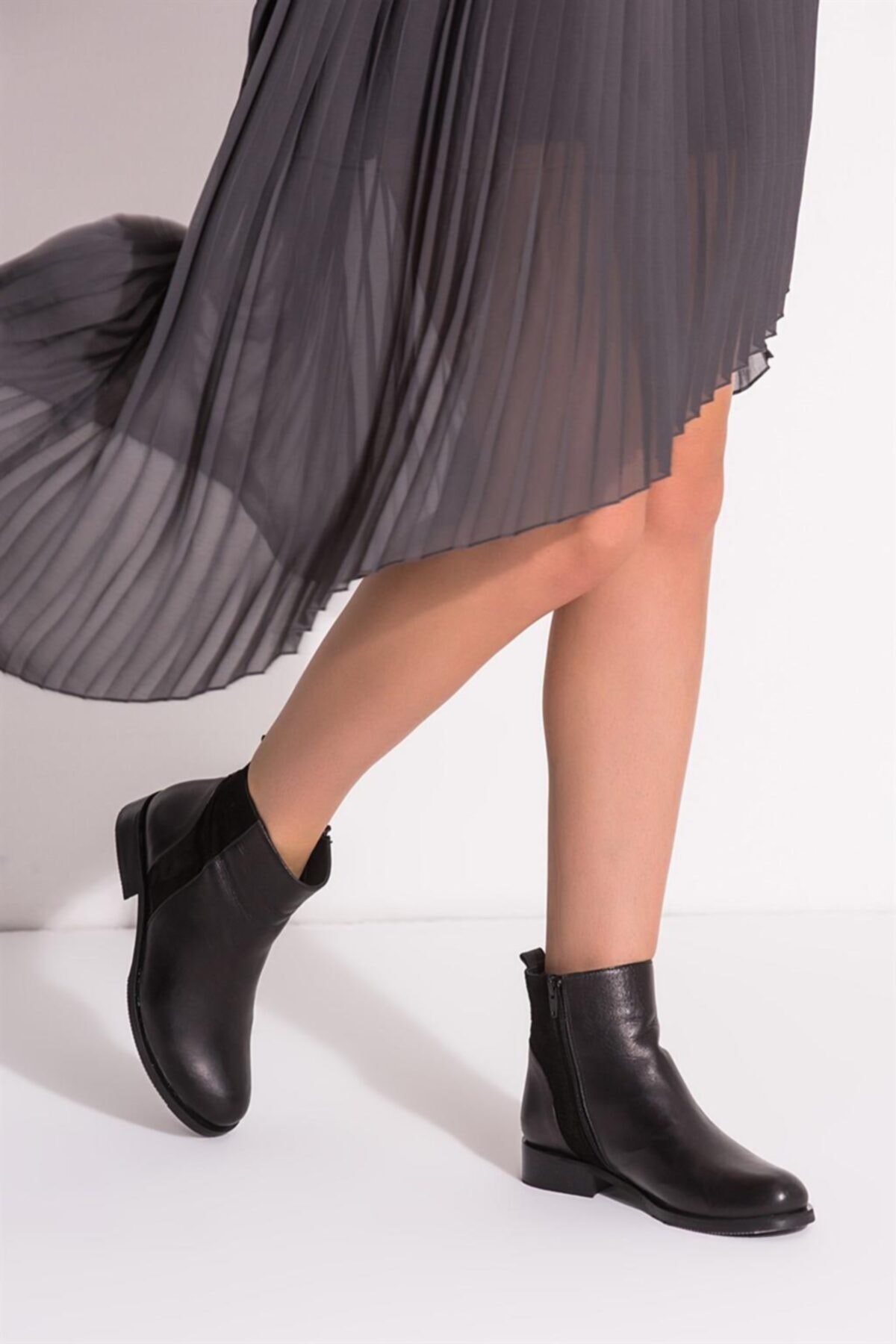 Deripabuc Hakiki Deri SİYAH Kadın Deri Bot