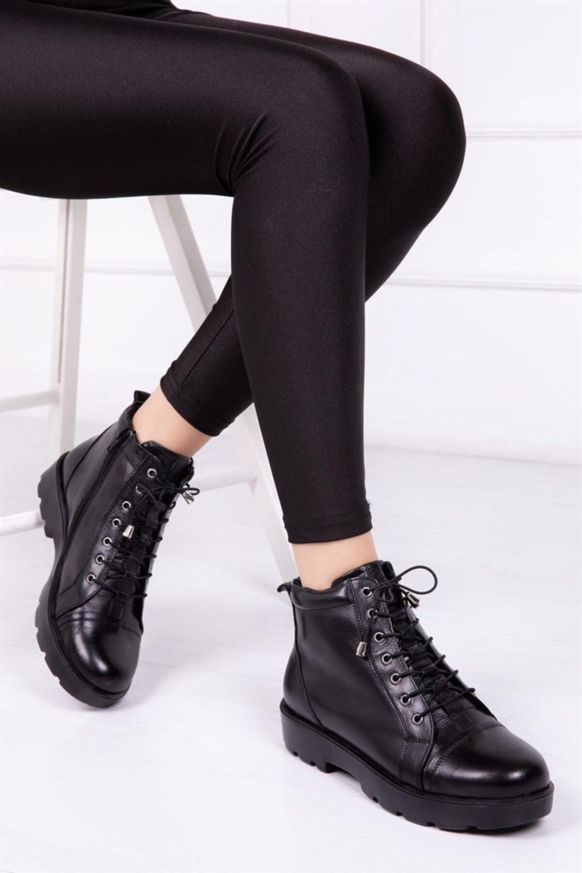 Deripabuc Hakiki Deri SİYAH Kadın Deri Bot