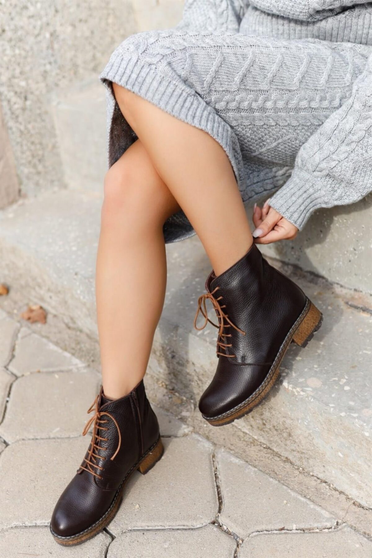 Deripabuc Hakiki Deri KAHVERENGİ Kadın Deri Bot