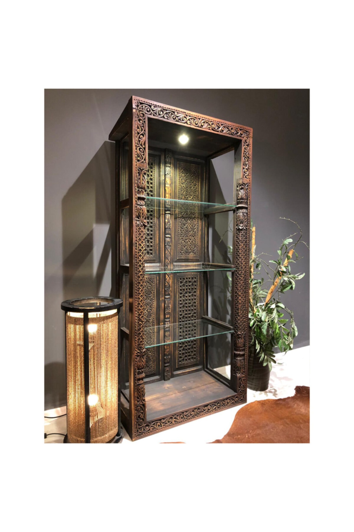 Turkiano Merv Art Gallery Antik Tarz Eskitme Vitrin Kitaplık El Oyma ...