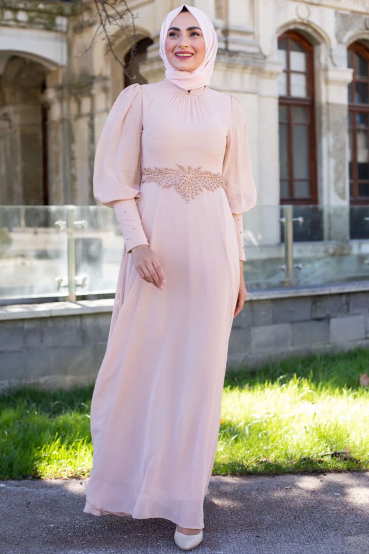 Feiza Collection Güpürlü Tesettür Abiye Elbise - Bej - Fiyatı, Yorumları