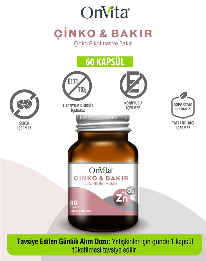 Onvita Çinko Ve Bakır, 60 Kapsül, Zn-cu, Çinko Pikolinat Ve Bakır ...