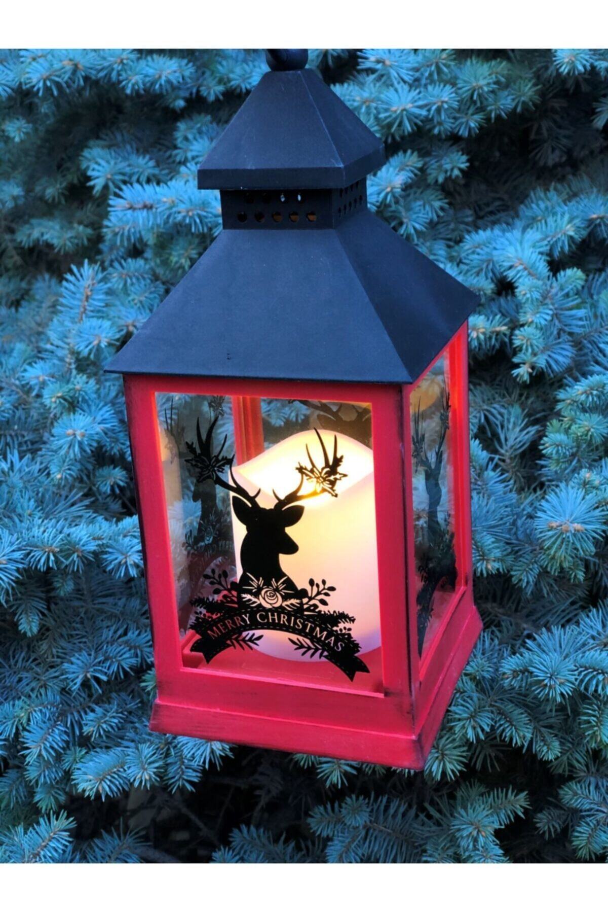 Genel Markalar Kırmızı Tahta Geyik Desenli Dekoratif Yeni Yıl Lambası ...