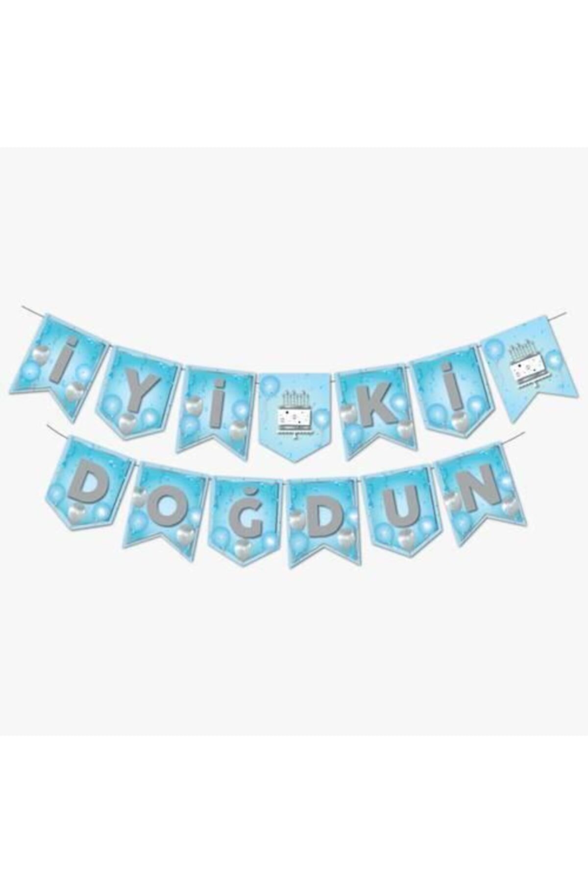 Parti Furyası Happy Birthday Sign Blue Silver Offset + Happy Birthday ...