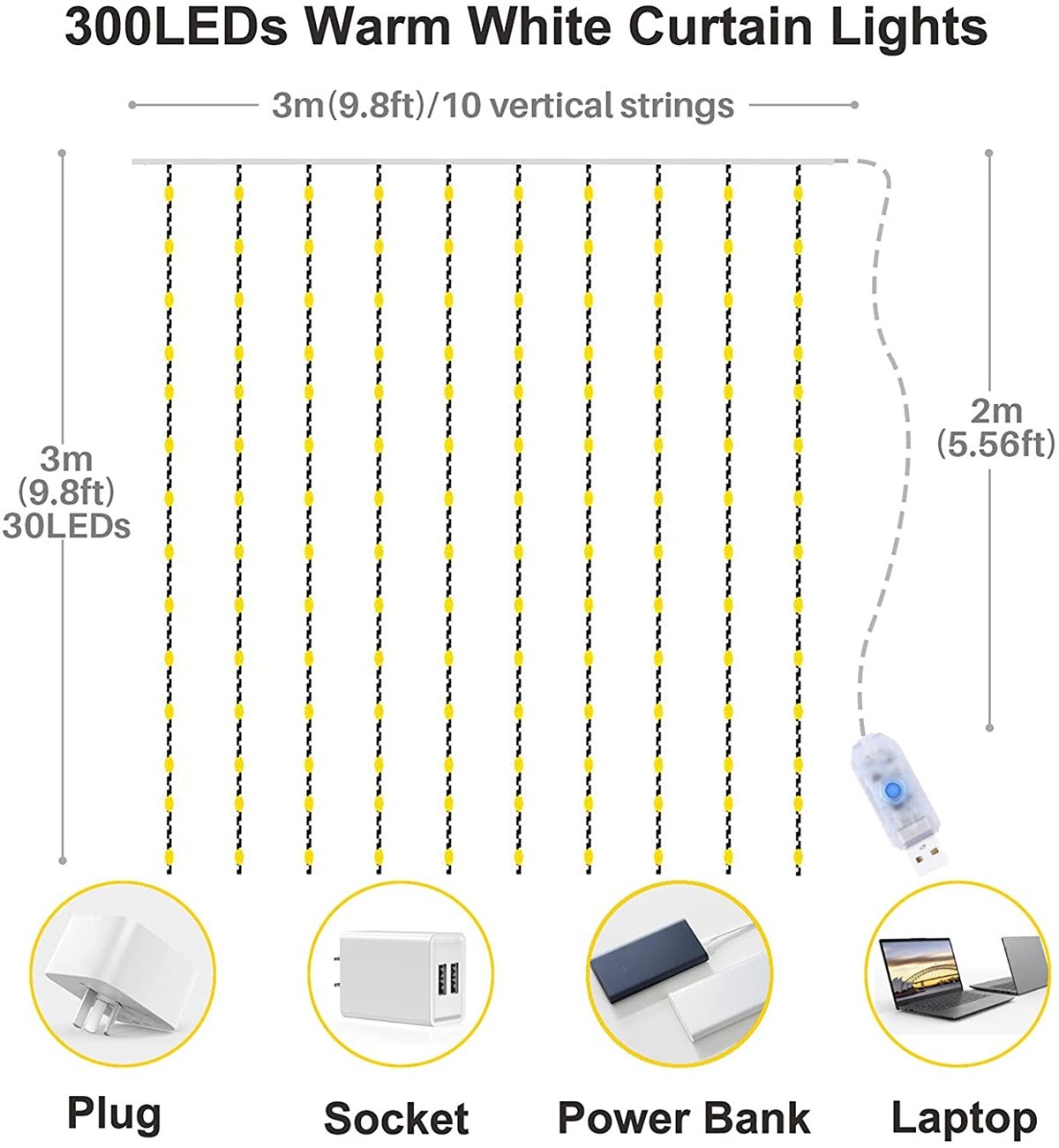 Cooltech Perde Peri Led 300cm*300cm Led Kumandalı 8 Ayrı Moda Sahip 3mx3m Sarı Işık - Fiyatı ...