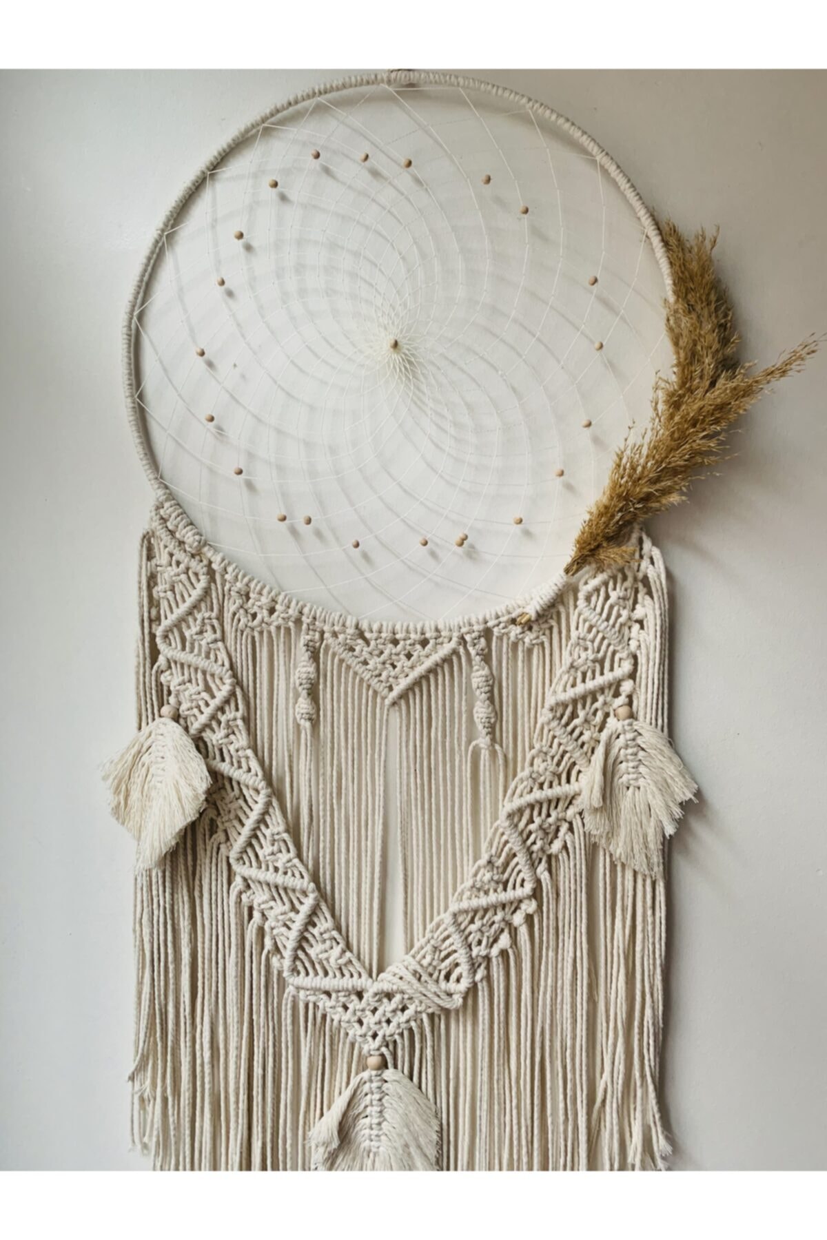 Bohem Shop Büyük Boy El Yapımı Makrome Yaprak Detaylı Düş Kapanı Duvar Dekoru Süsü/rüya Koyucu ...