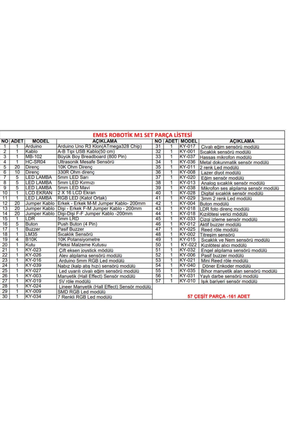 Arduino Emes Robotik 161 Parça Robotik Kodlama 37li Sensör Setli Mega ...