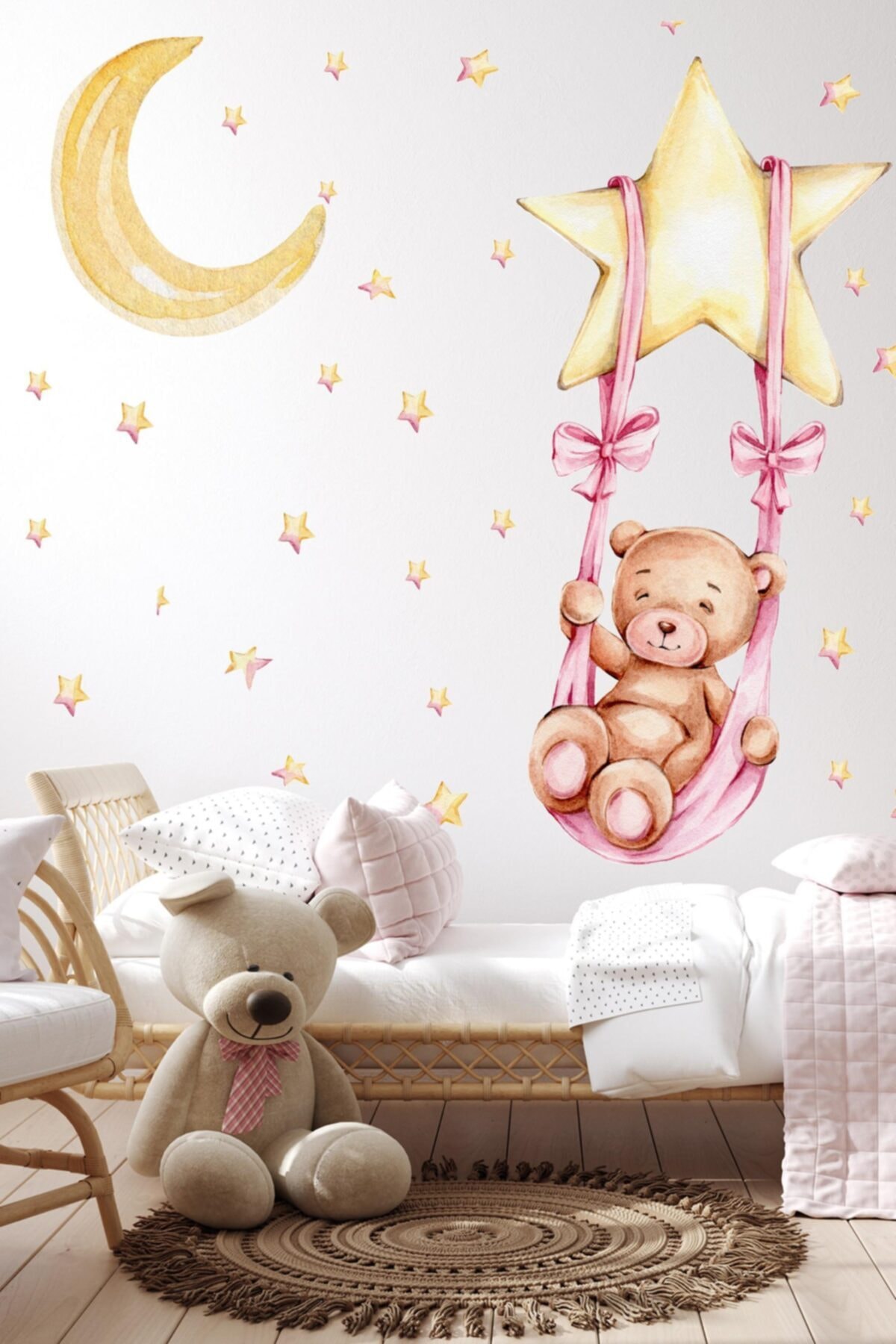 MSticker Yıldızda Sallanan Ayıcık Ay Ve Yıldızlar Çocuk Bebek Odası ...
