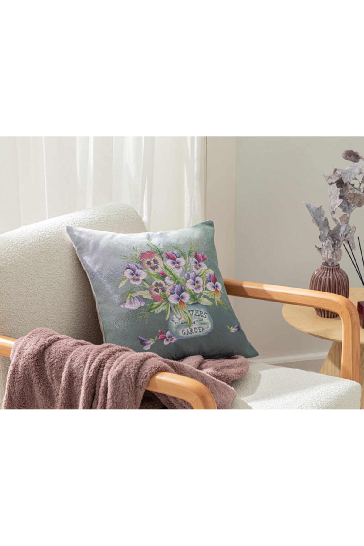 English Home Flower Garden Goblen Kırlent Kılıfı 45x45 Cm Gri Fiyatı ...