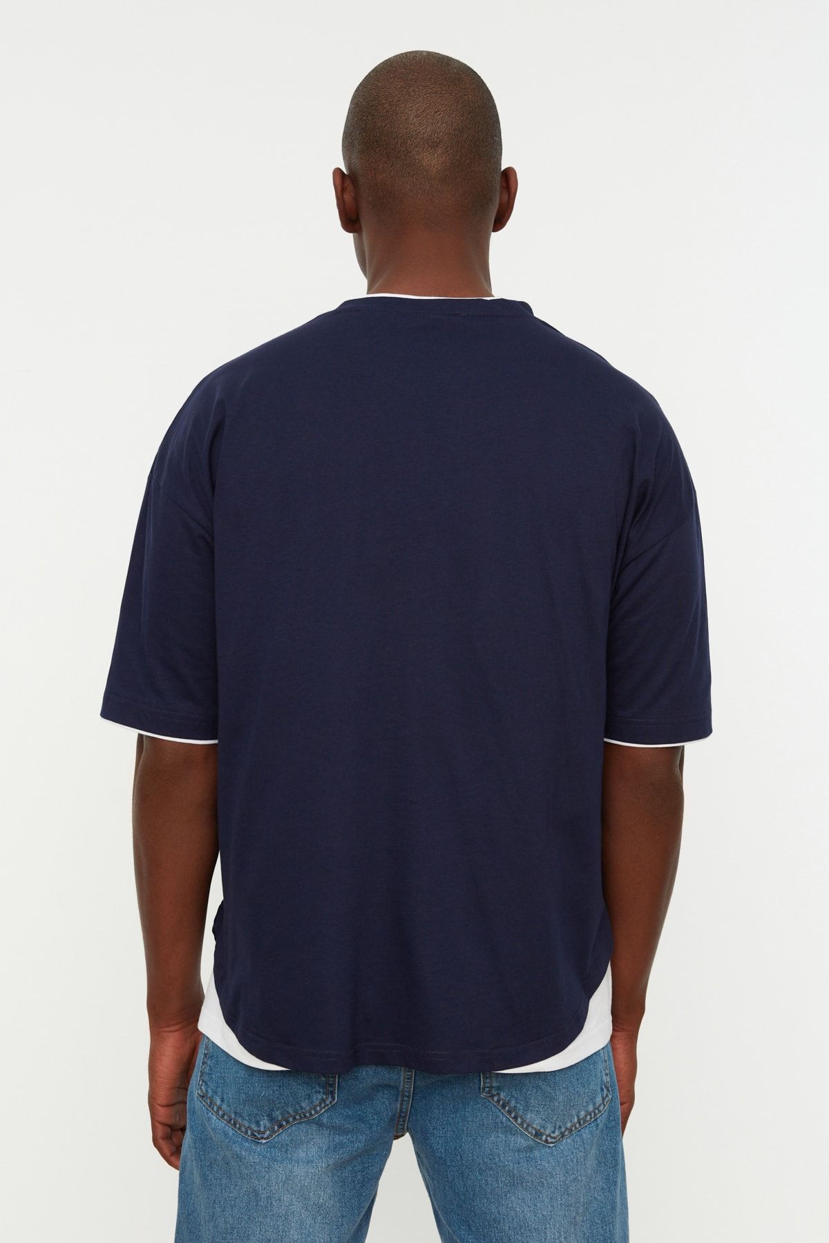 Trendyol Collection Marineblaues Herren T Shirt In Übergröße