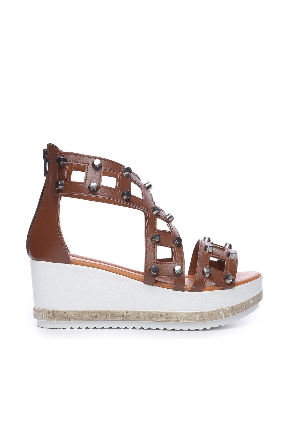 KEMAL TANCA Hakiki Deri Kahverengi Kadın Sandalet Sandalet