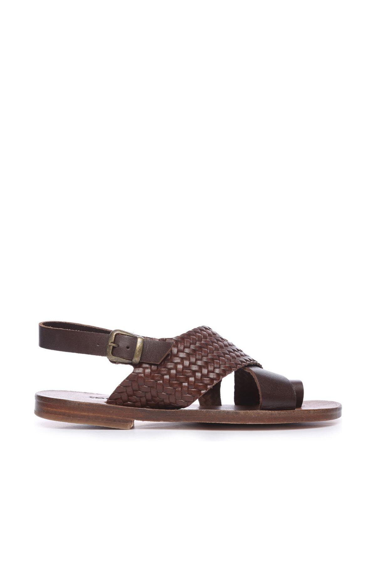 KEMAL TANCA Hakiki Deri Kahverengi Erkek Sandalet Sandalet