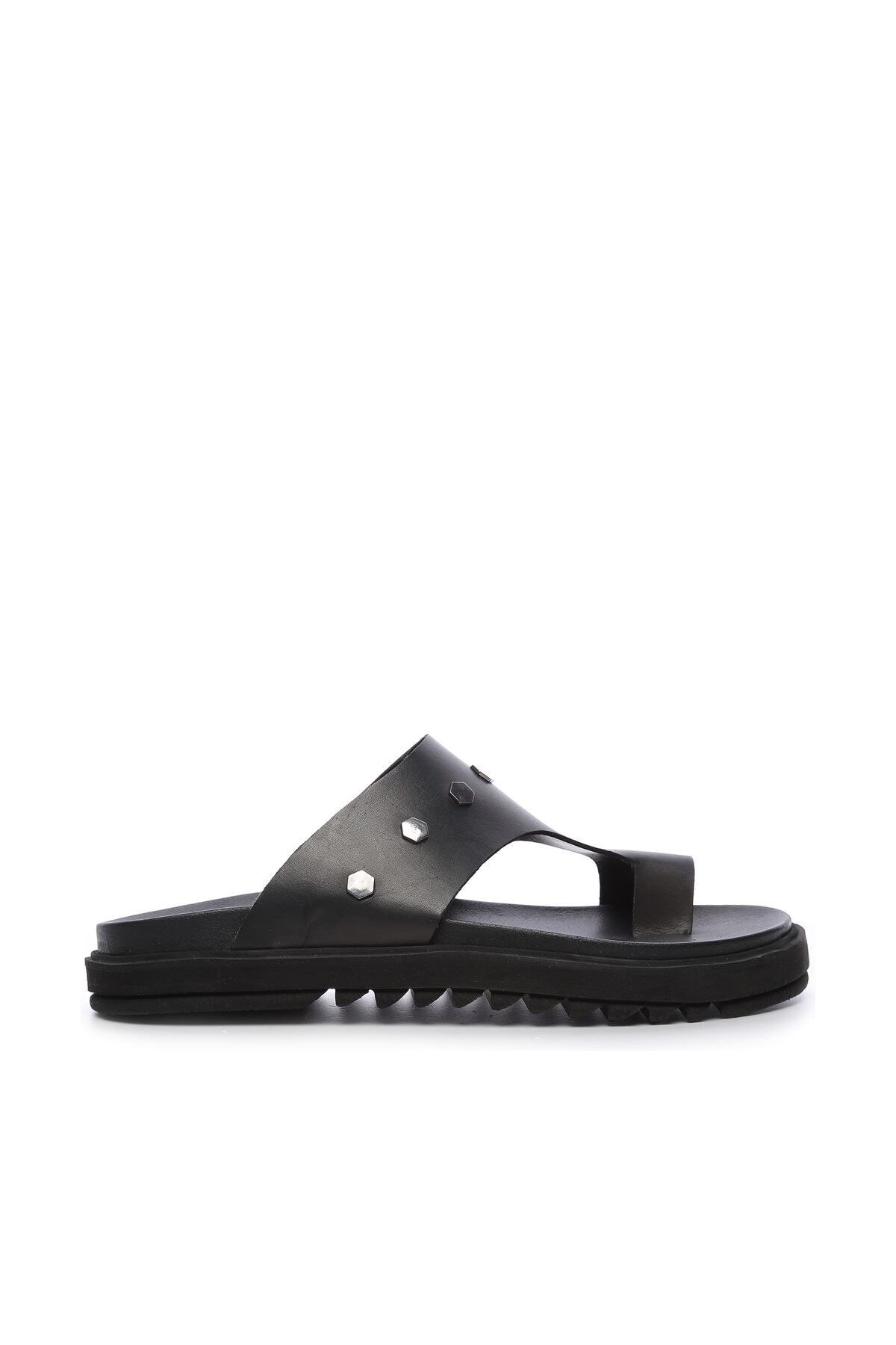 KEMAL TANCA Hakiki Deri Siyah Erkek Terlik Ayakkabı