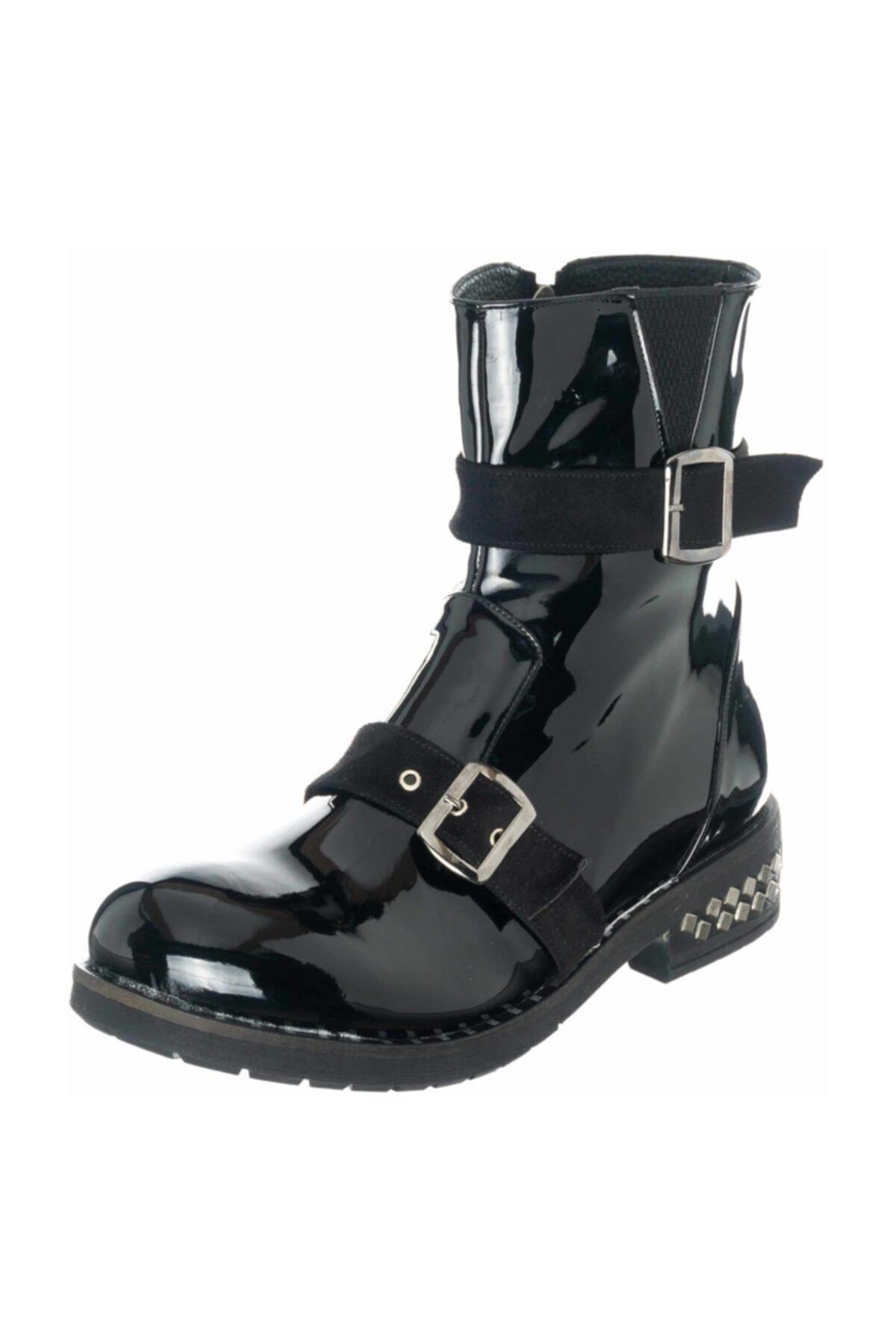 İriadam Siyah Rugan Kadın Büyük Numara Bot Çizme