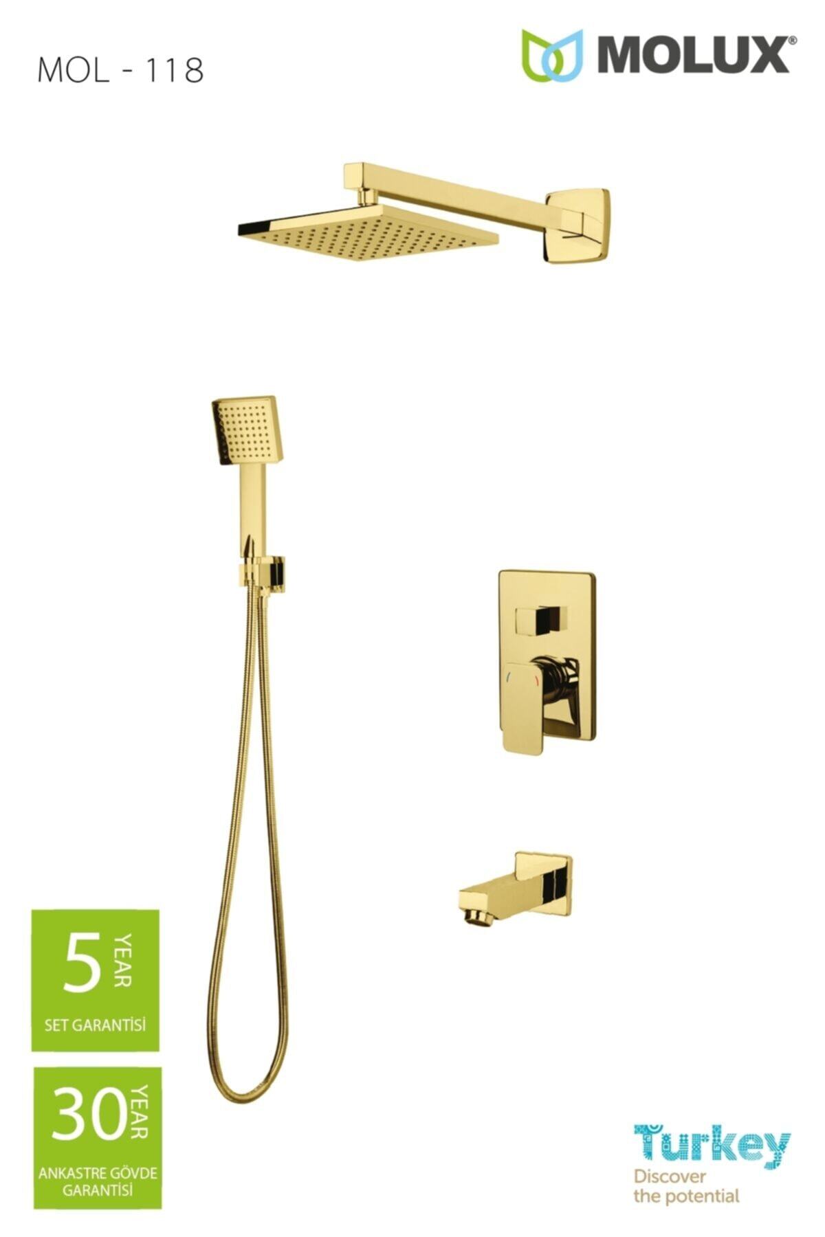 MOLUX Gold Ankastre Duş Seti - Sıva Altı Grup Dahil- Kare Duş Başlığı ...
