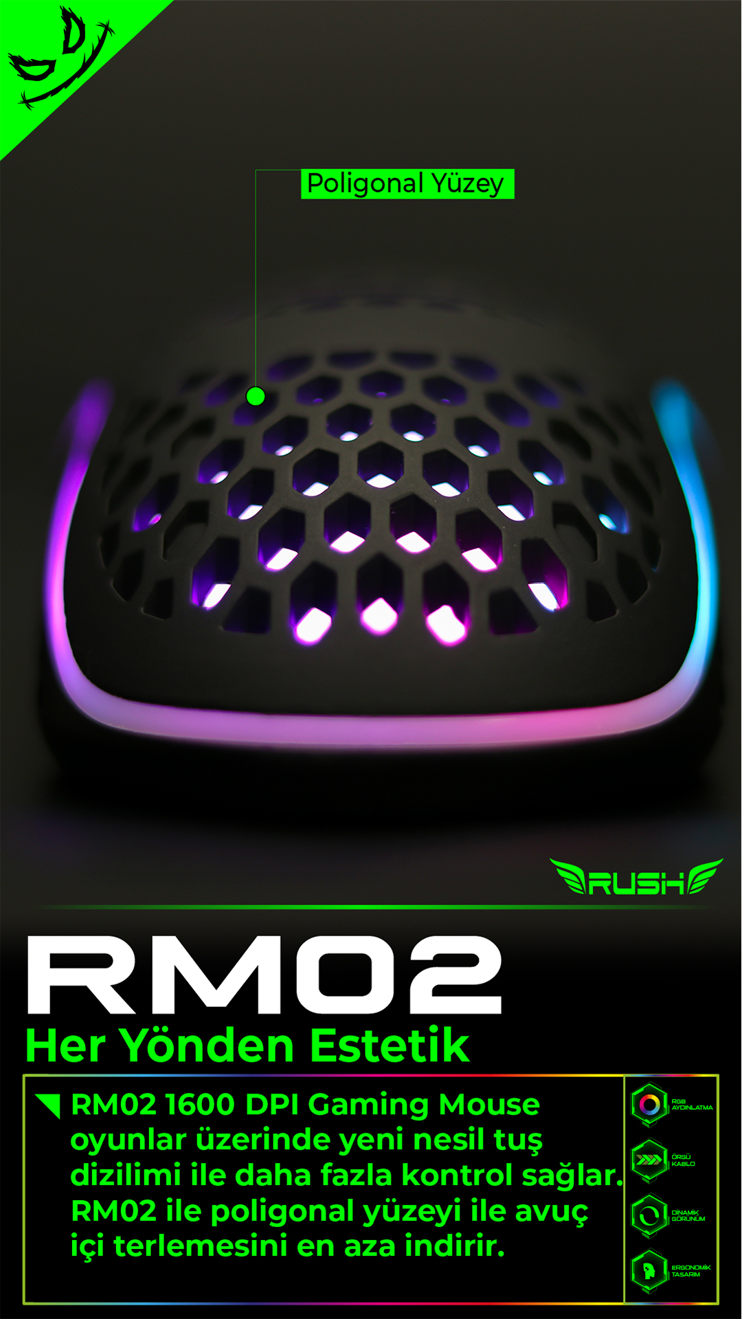 Rush Rm02 Rgb Aydınlatmalı 1600 Dpı Gaming Oyuncu Mouse - Fiyatı, Yorumları